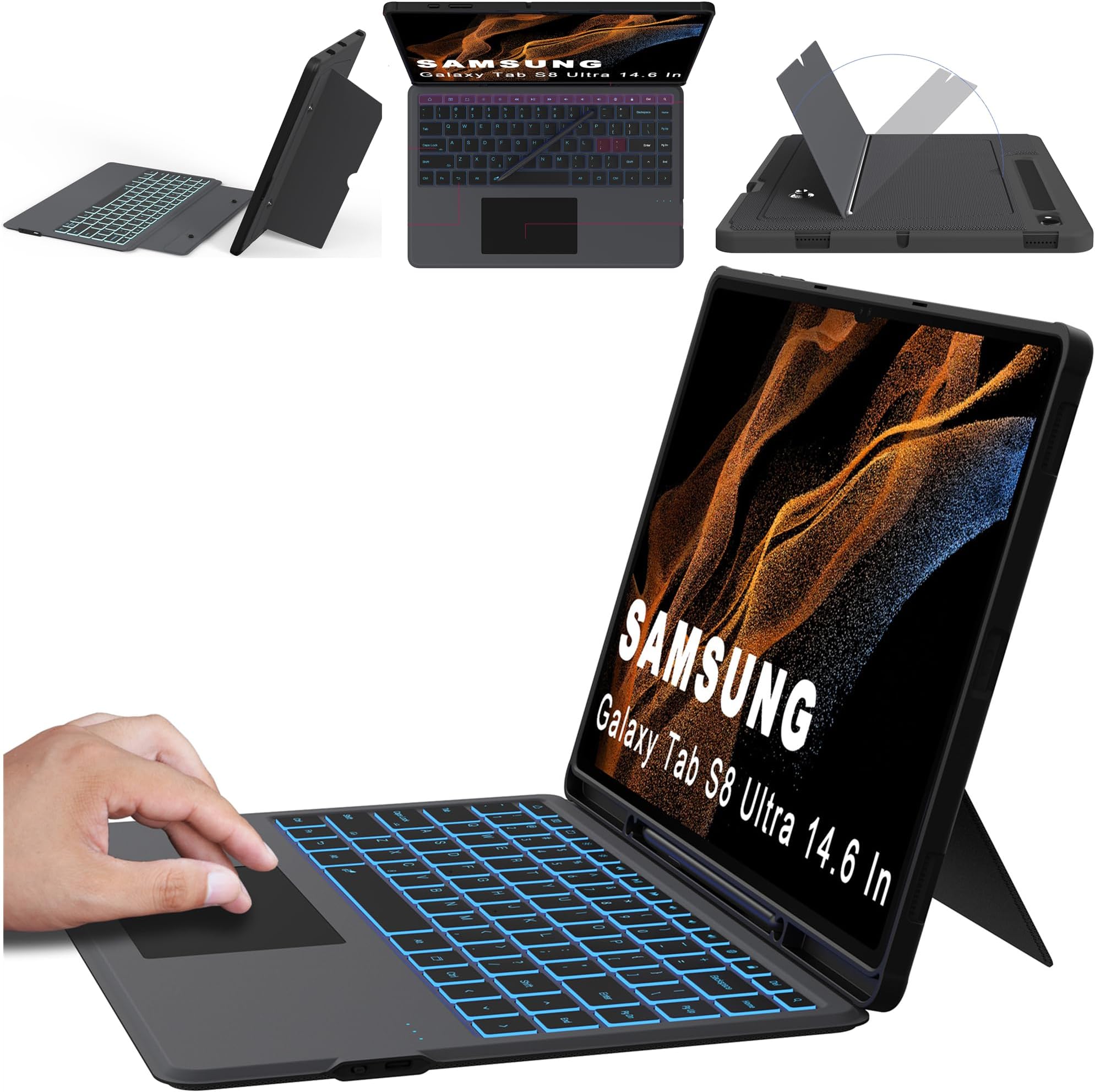 Amazon.com: HEAPAO Galaxy Tab S8 Ultra Case with Keyboard 14.6 inch - 7 ...