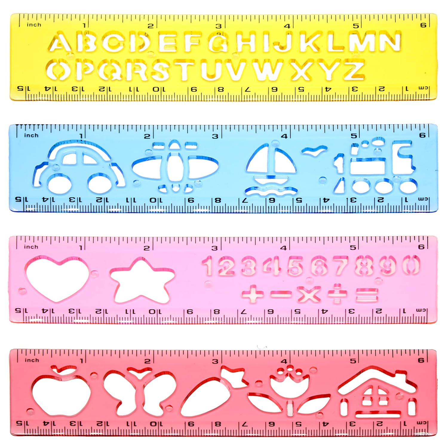 Amazon.com: Color Swell Stencil Ruler 4 Pack - Fun Template Stencil Plastic Measuring Rulers ...