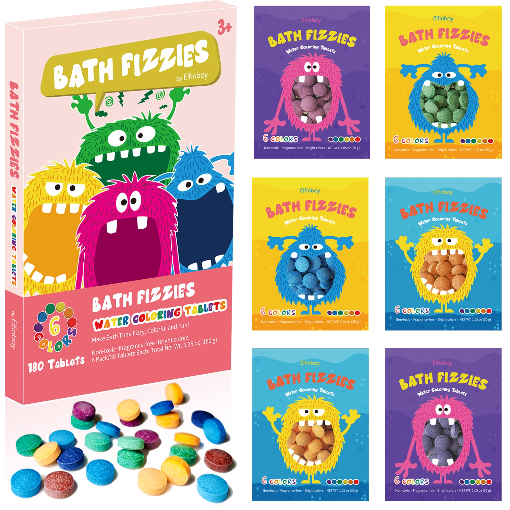 Amazon.com: Elfinbay Bath Color Tablets for Kids, 180 Count Color ...
