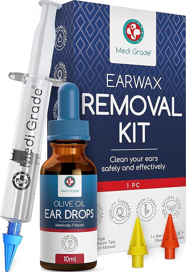 Medi Grade Kit Siringa per Pulizia Orecchie con Olio d’Oliva in Gocce ...