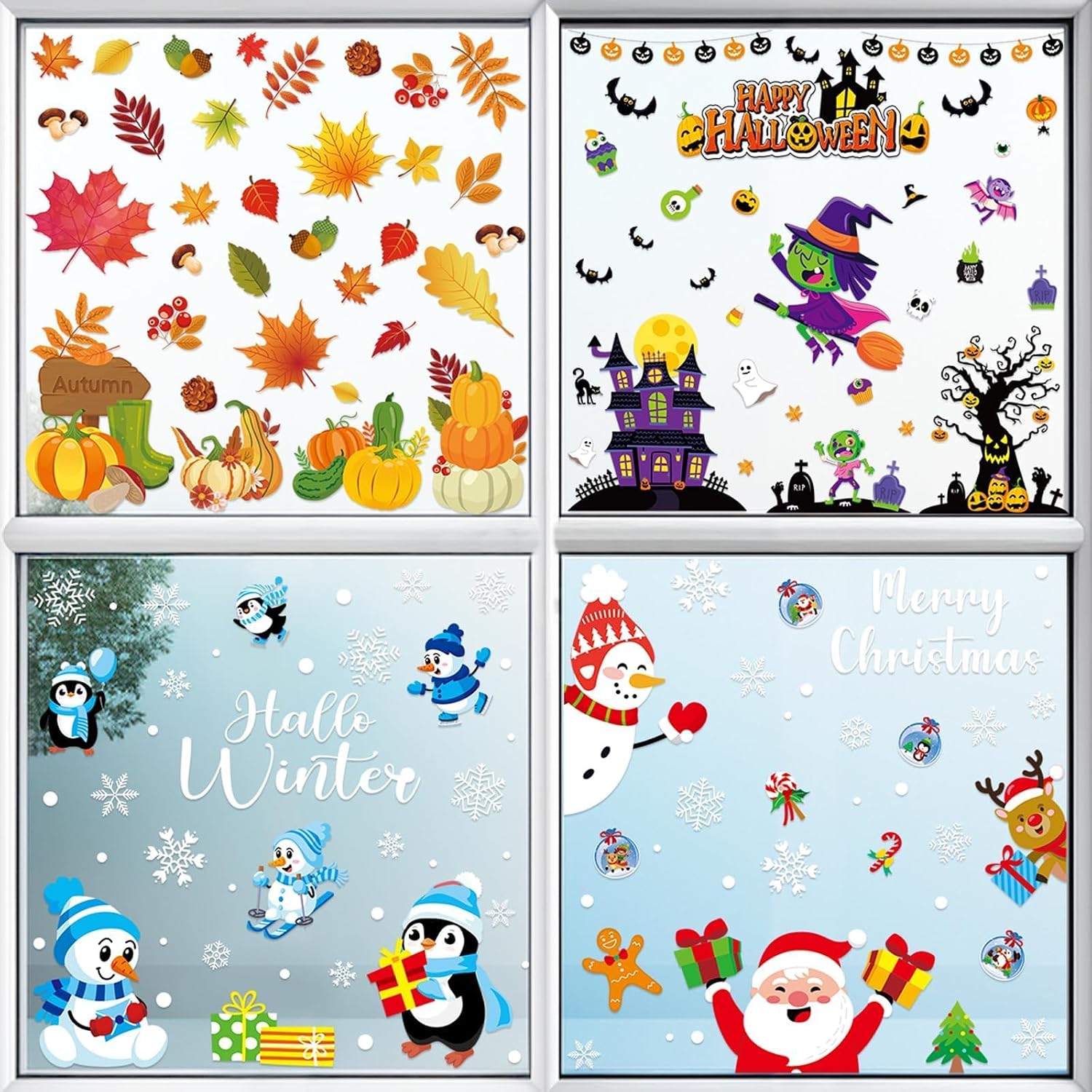 Amazon.com: 160PCS Fall Halloween Thanksgiving Window Clings Christmas ...