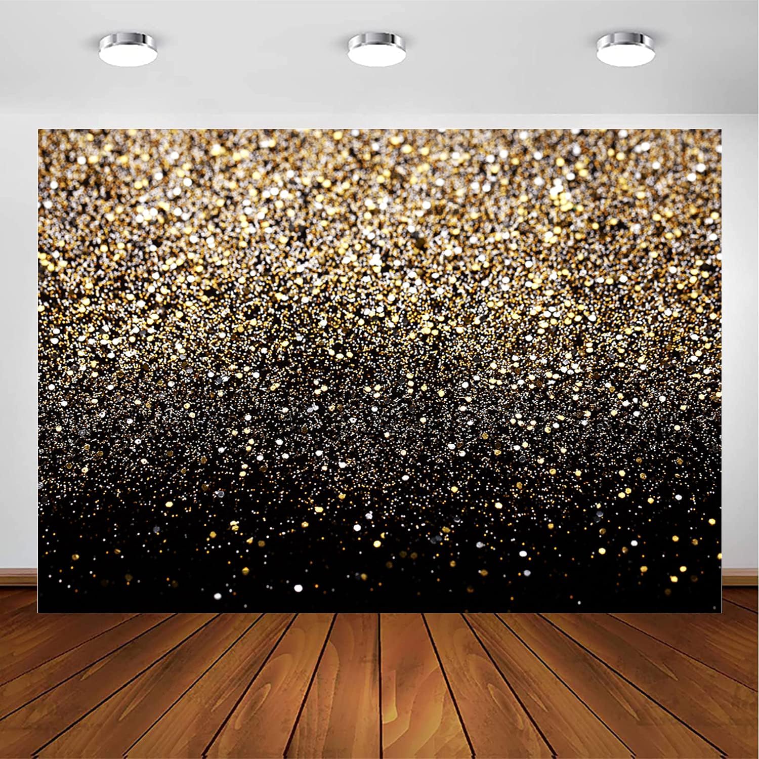 Amazon.com : JASREE Vinyl 5x3ft Black and Gold Backdrop Golden Spots ...