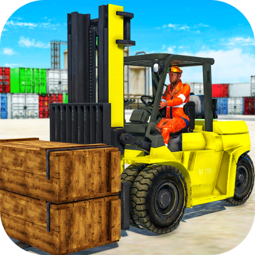 Modern City Construction Forklift Driving City Building Excavator Truck ...