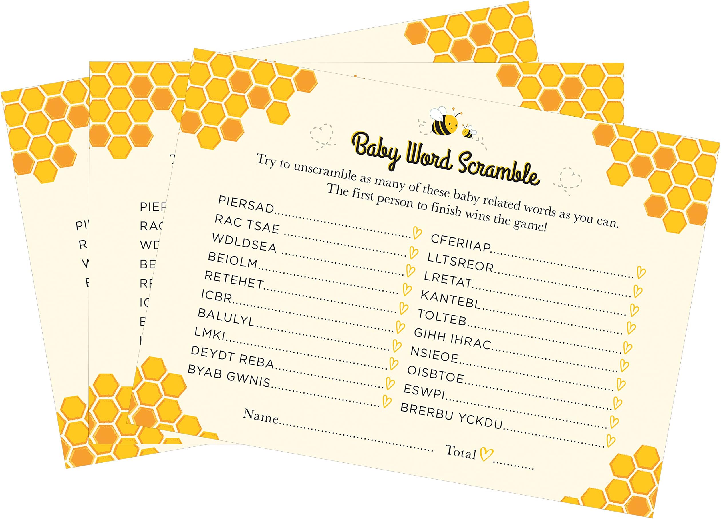 Amazon.com: Honey Bee Baby Shower Word Scramble Game - 24 count : Home ...