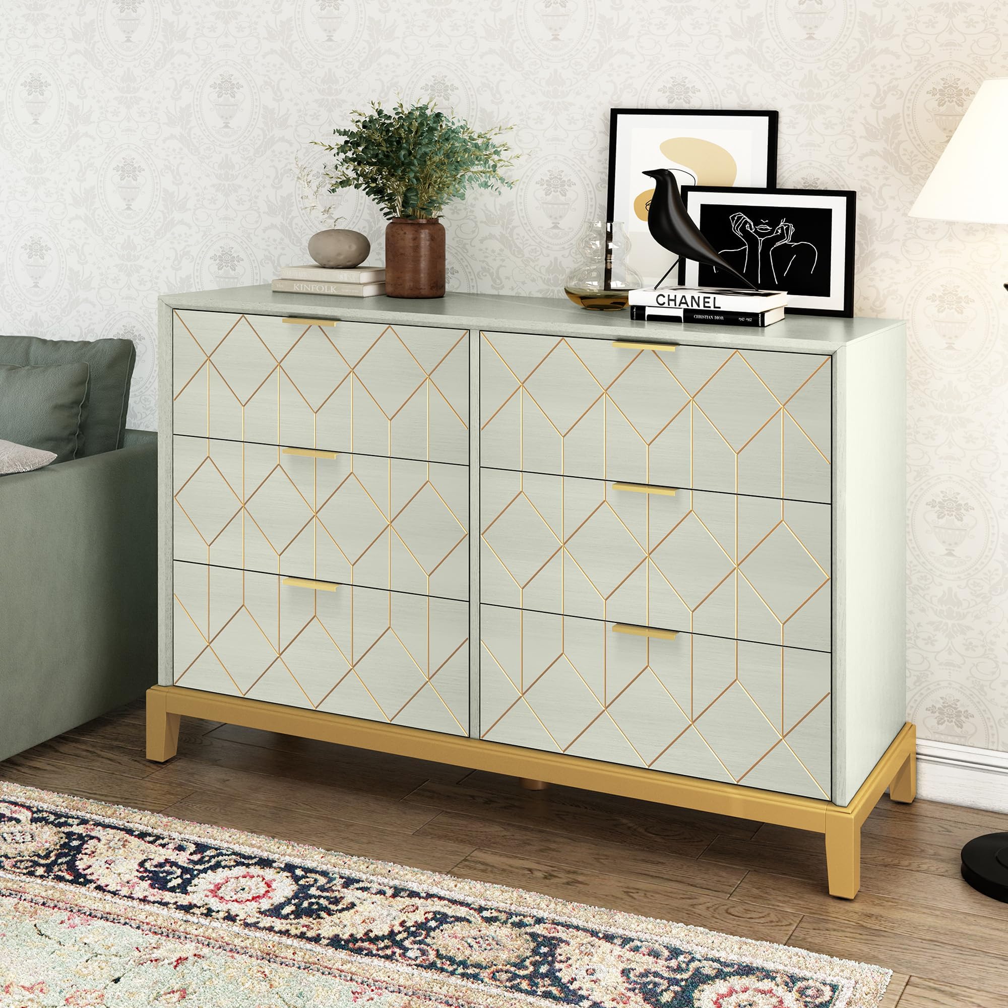 Amazon.com: Anbuy Large Navy Blue 6 Drawer Dresser for Bedroom, Large ...