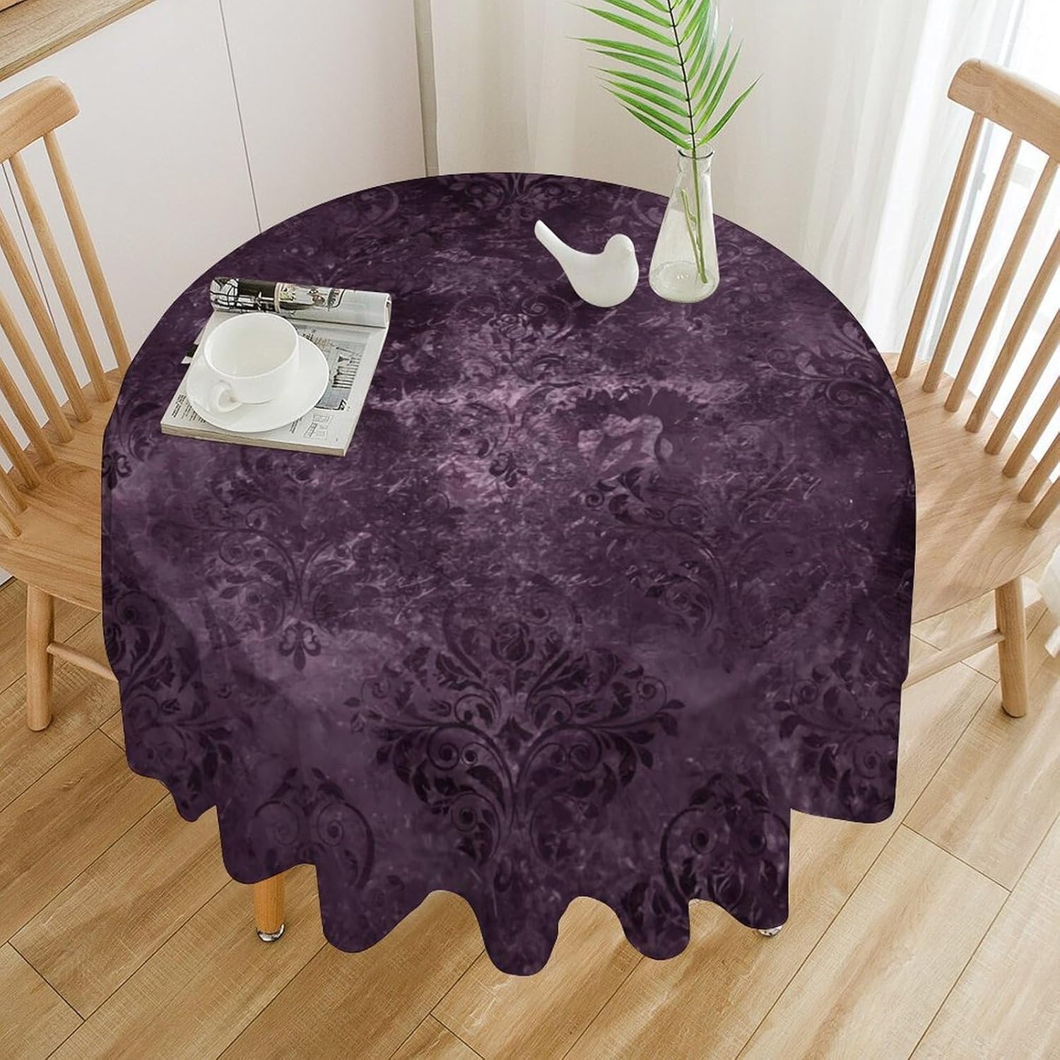 Amazon.com: Eggplant Velvet Damask Plum Purple Floral Round Table Cloth ...