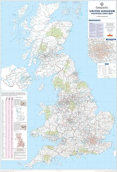 UK Postcode Wall Map - Laminated Large Wall Map - 120cm X 83cm ...