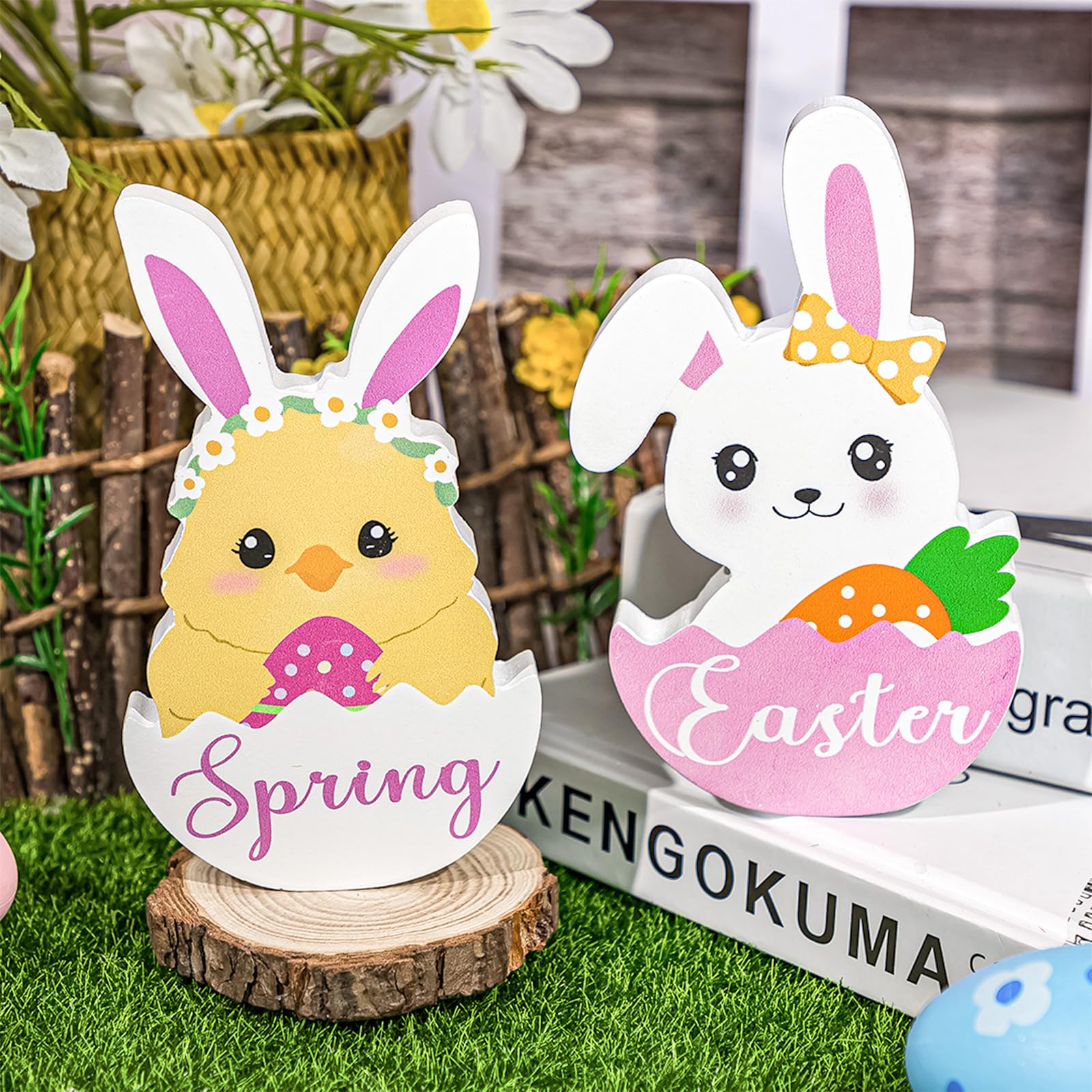 Amazon.com: COCHIE Spring Decorations Indoor Wooden Bunny and Chick Set ...