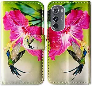 Amazon.com: Bcov Case for Motorola Edge 2022, Hummingbird Red Flowers Leather Flip Phone Case ...