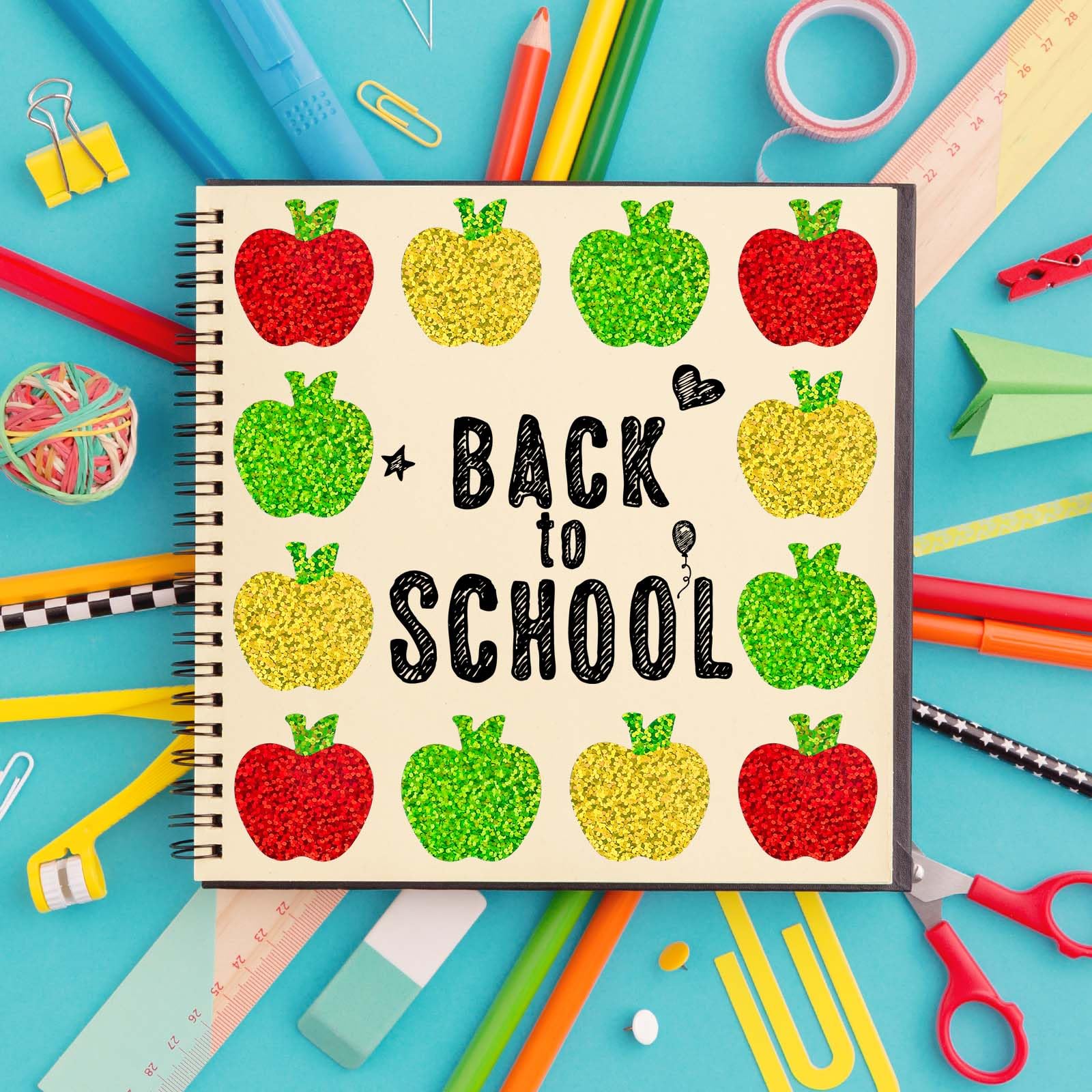 Snapklik.com : Whaline Back To School Apples Stickers Roll Holographic ...