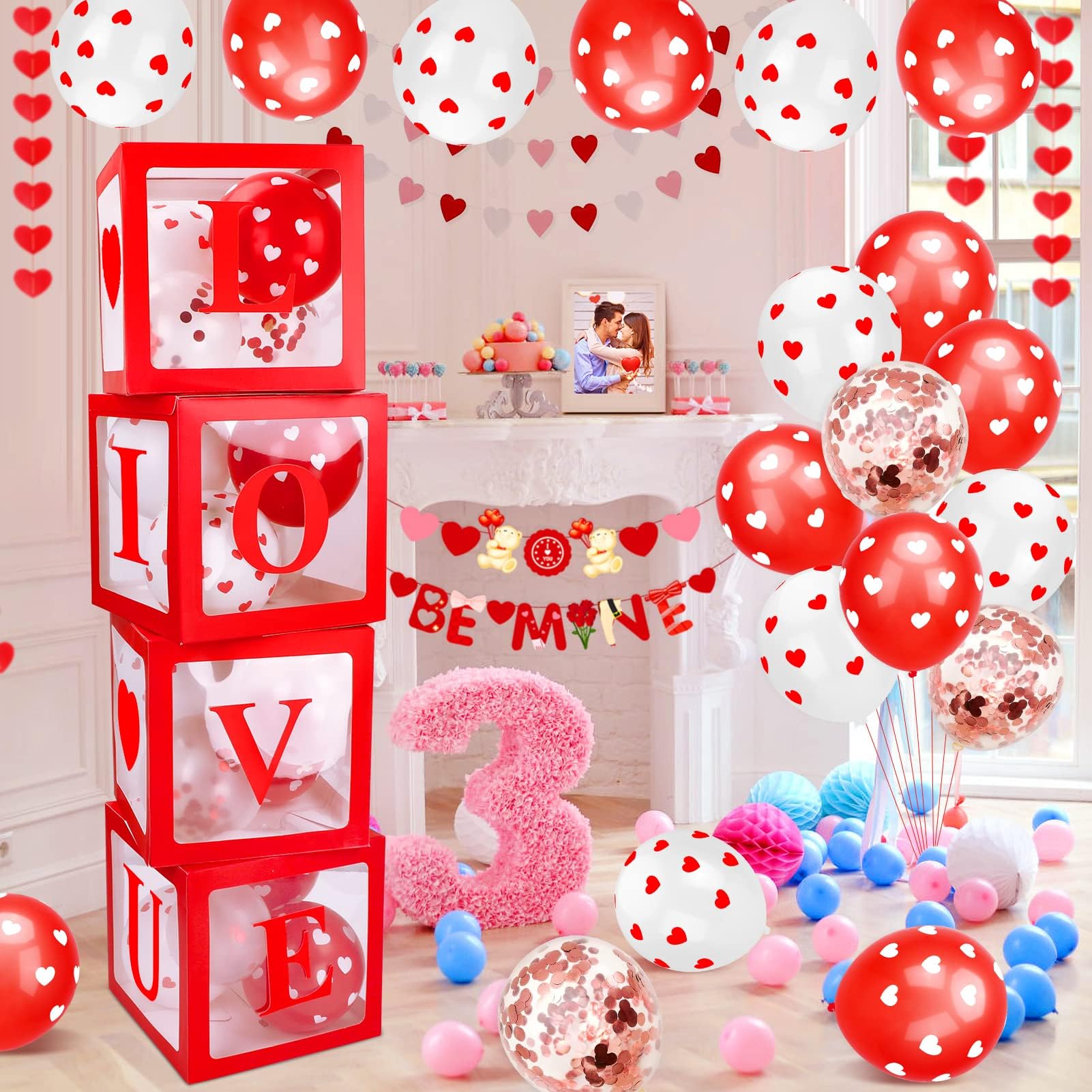 Qpout Valentine’s Day Balloon Boxes Party Decorations, 4 Pcs Red ...