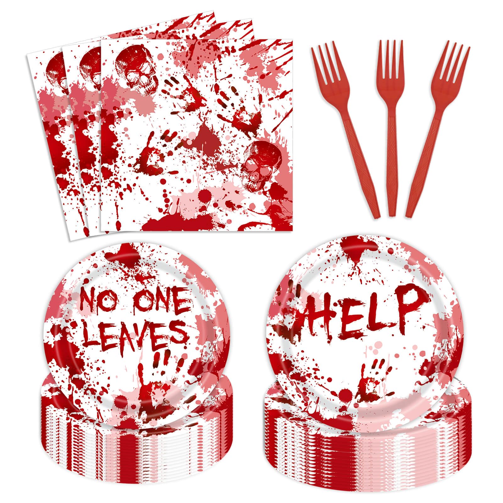 Amazon.com: 96Pcs Scary Halloween Party Plates Supplies Blood Splatter ...