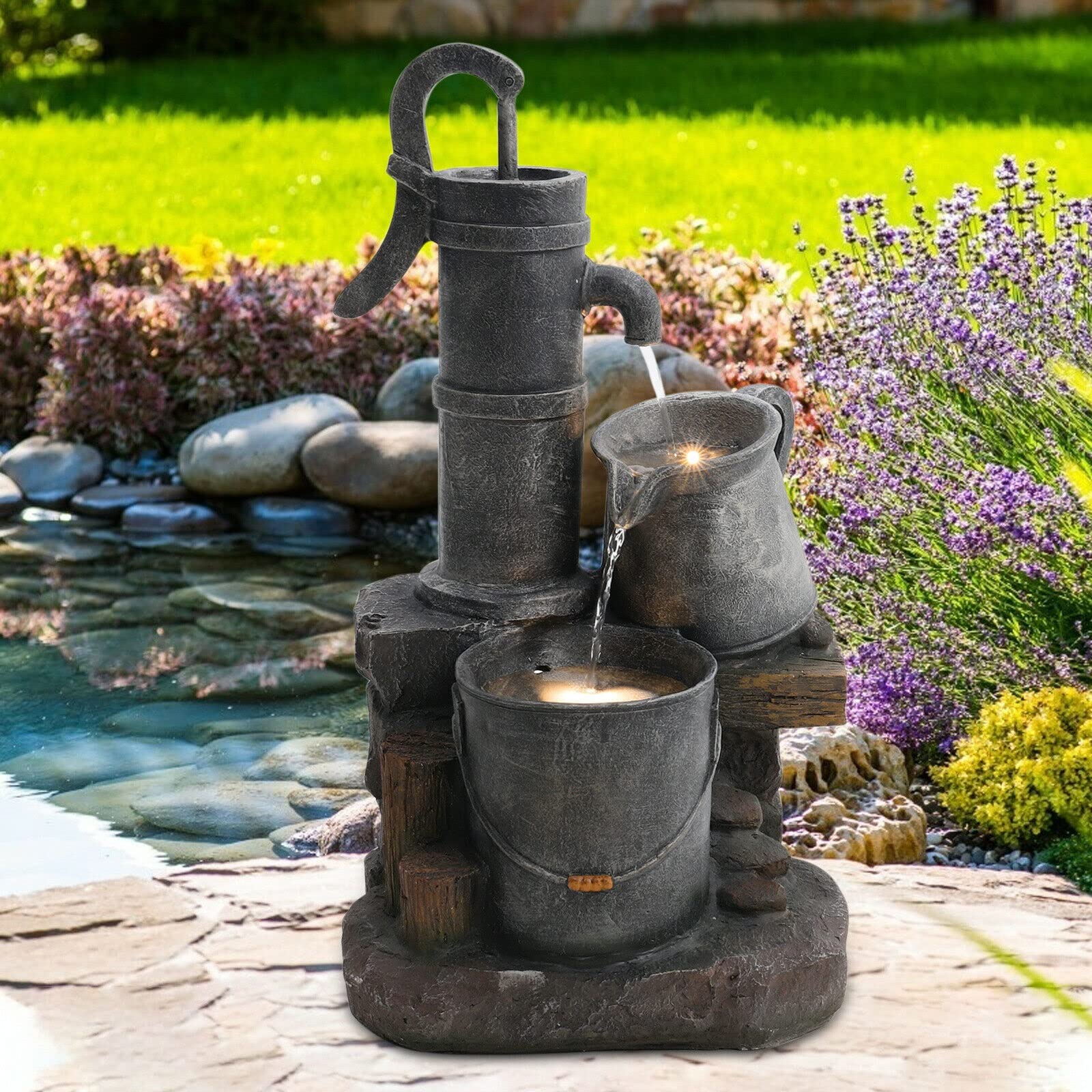 Yard Fountains Waterfalls And Barrel Water Fountain Outdoor Zen