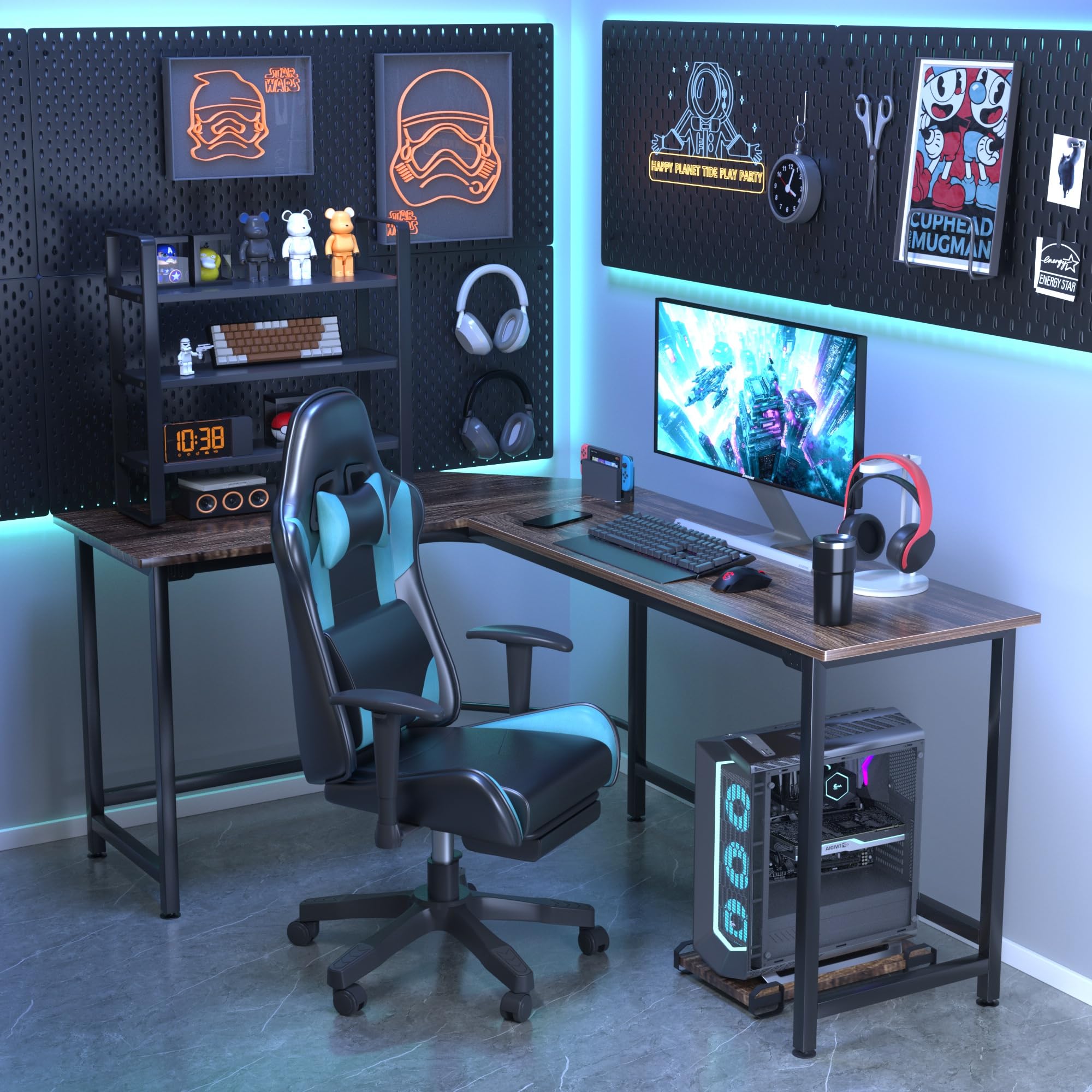 VECELO L Shaped Computer Corner Desk with CPU Stand/PC Laptop Study ...