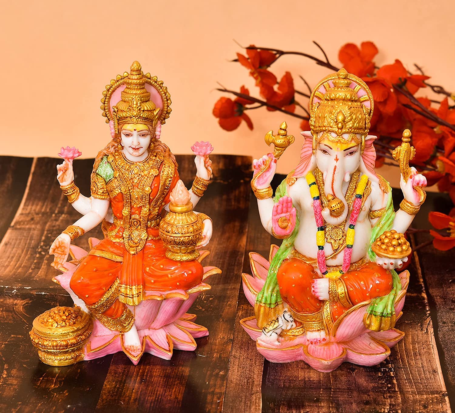 Kaka Jiji Handicraft Marble Dust Red Laxmi Ganesh Idol I | Desertcart Peru