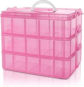 BELLE VOUS 3 Tier Pink Transparent Plastic Stackable Storage Box ...