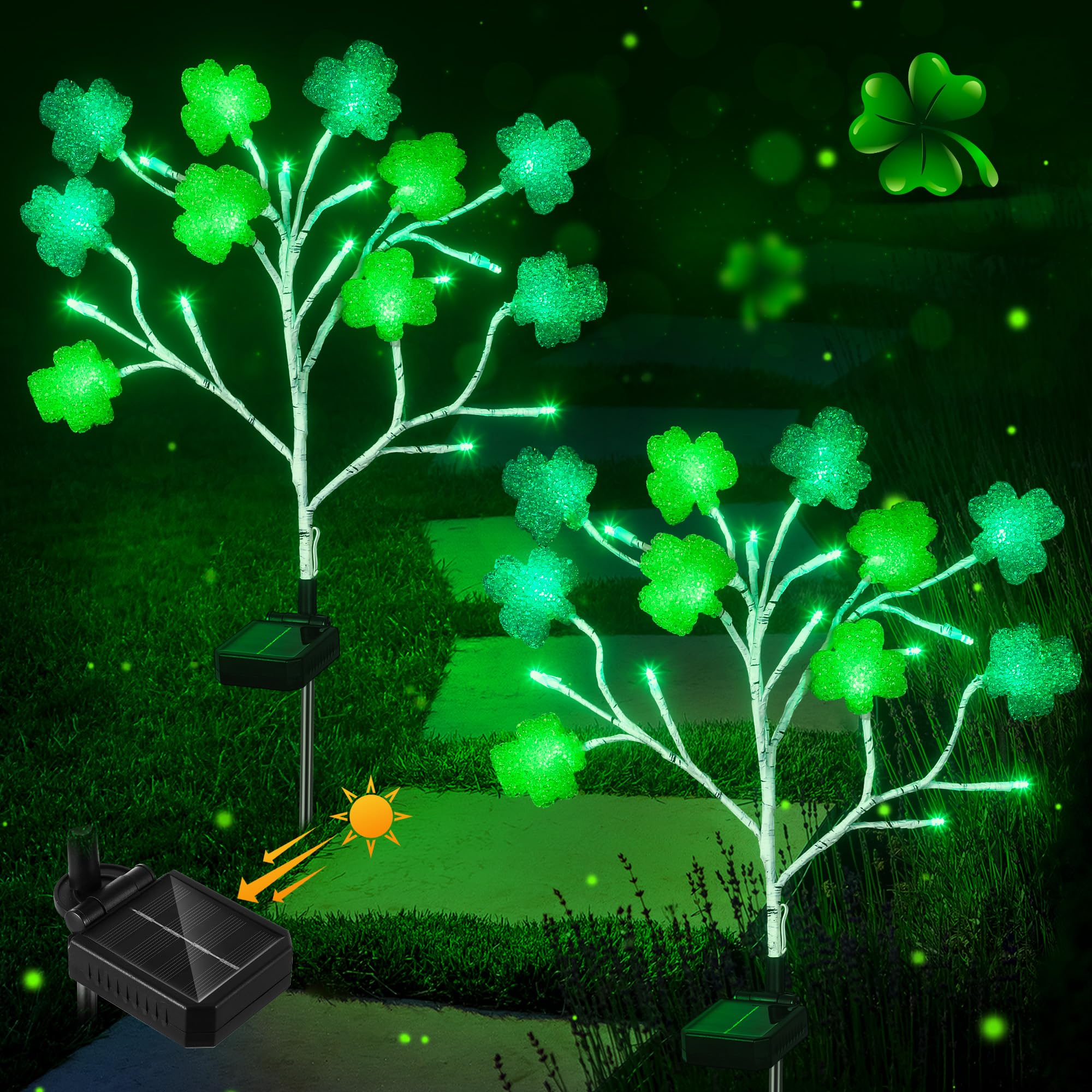 Meonum 2 Pack 28'' Solar Shamrock Pathway Lights, 8 Mode Waterproof ...