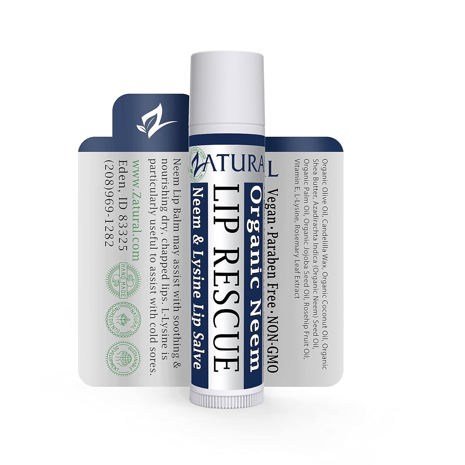 Zatural Neem Lip Rescue con L-Lisina (3) Bálsamo Labial para Labios ...