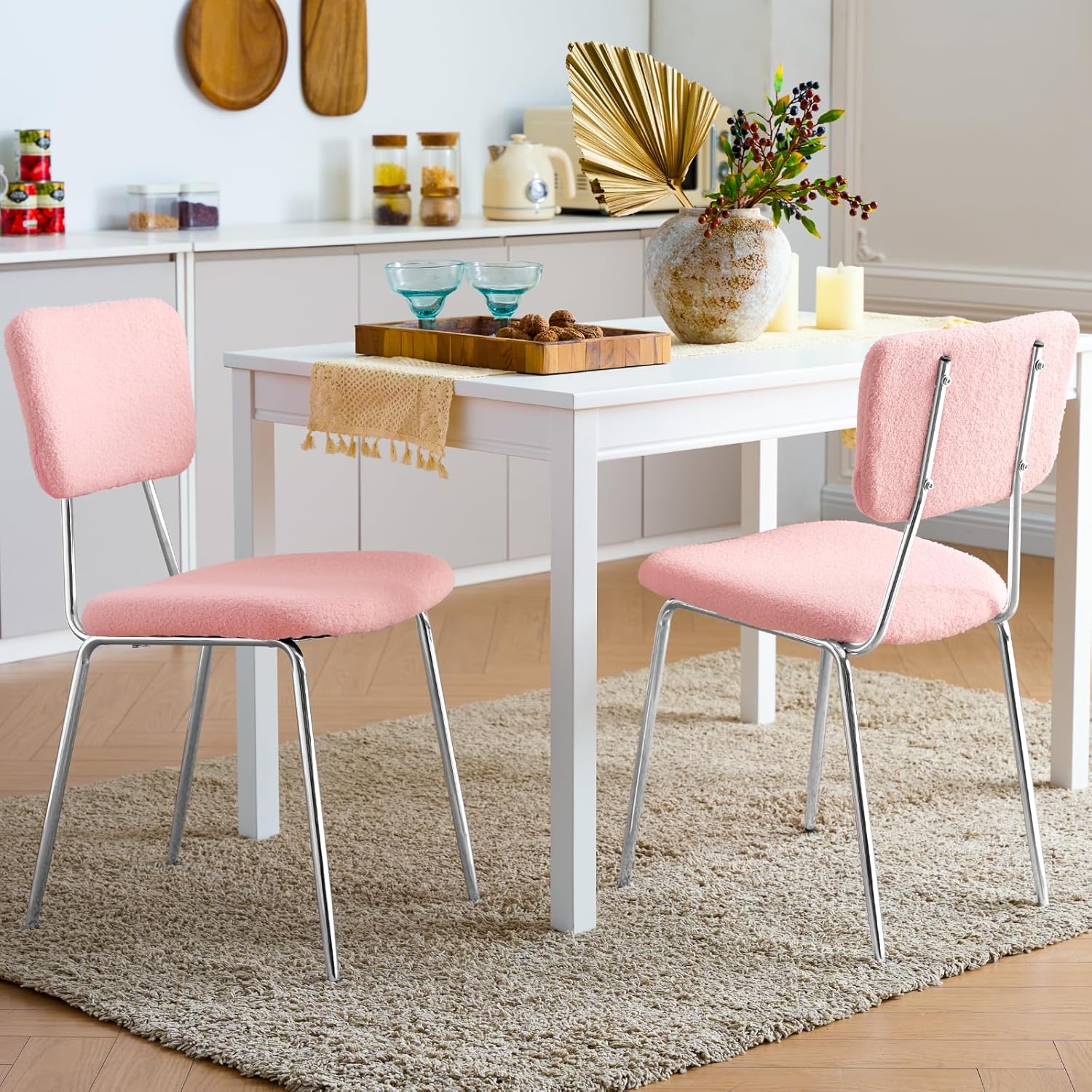 OAKHAM Boucle Dining Chairs Set of 2, Comfy Dining Chairs Mid-Century ...