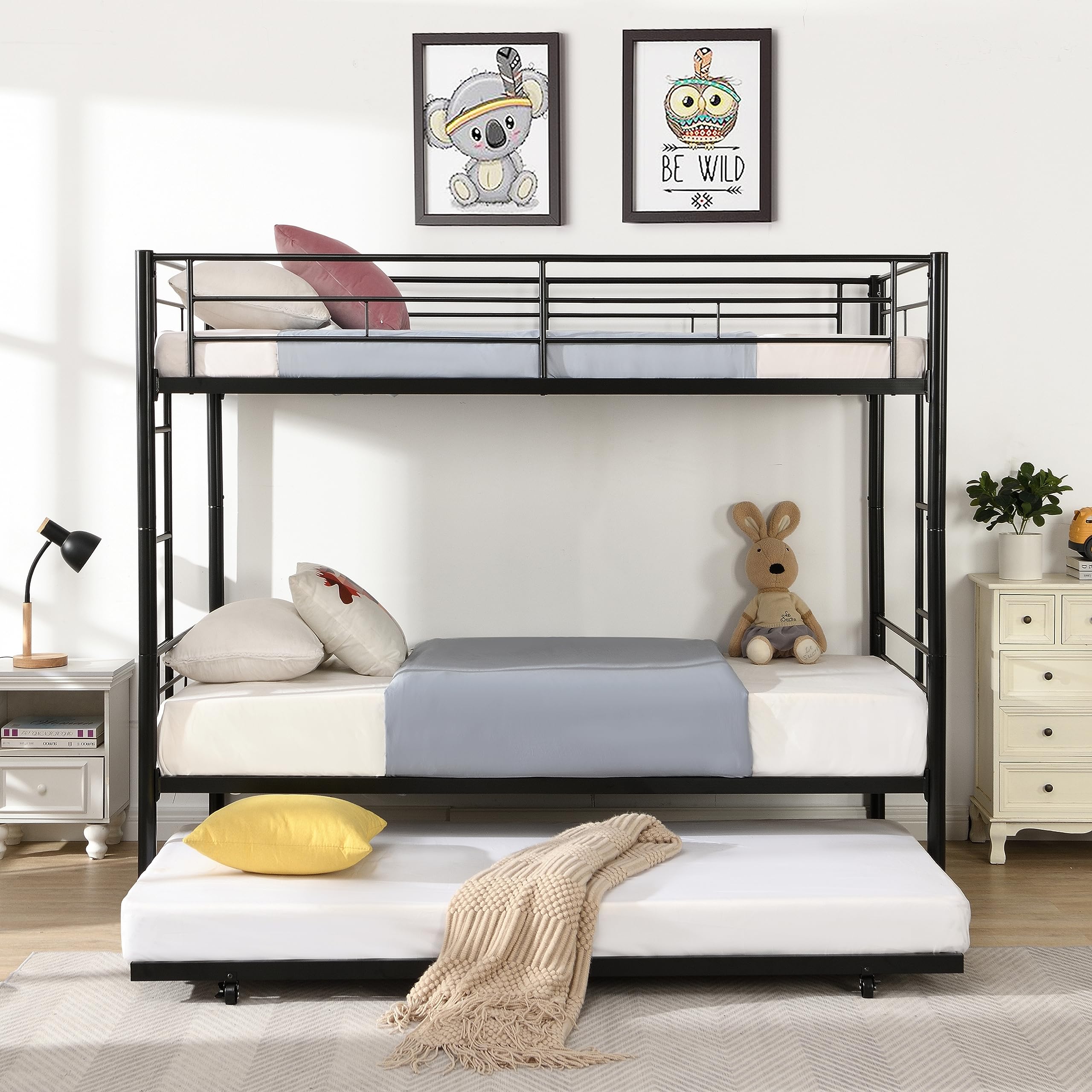 HAUSHECK Twin Bunk Beds for 3 Kids/Youths, Bunk Bed with Trundle, Bunk ...
