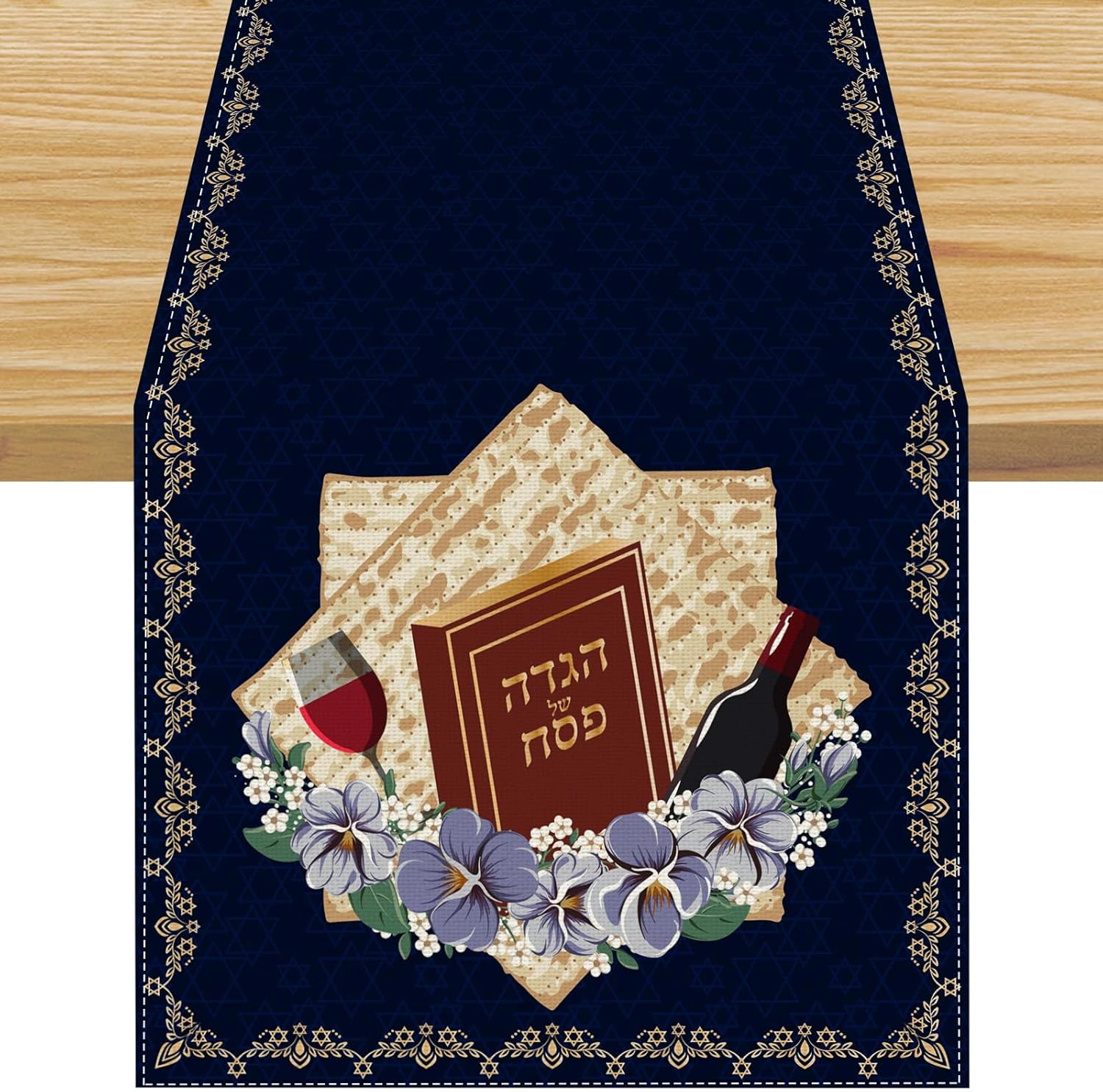 Amazon.com: Linen Pesach Star Table Runner Jewish Festival Passover ...