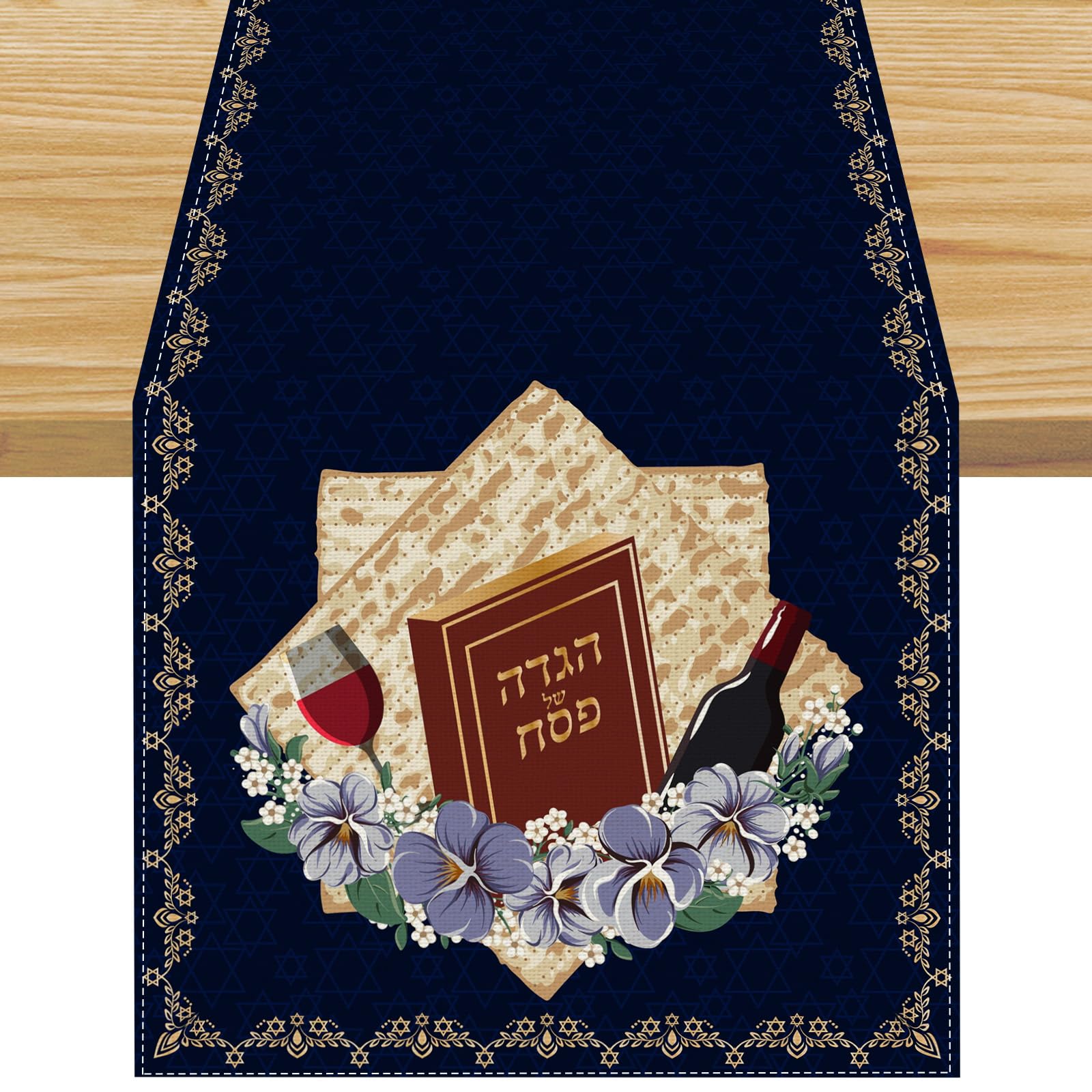 Amazon.com: Linen Pesach Star Table Runner Jewish Festival Passover ...
