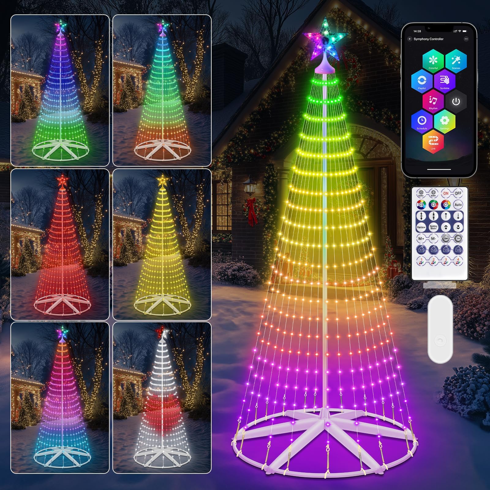 Amazon.com : JORETLE 8FT Smart LED Christmas Cone Tree Lights, Lighted ...