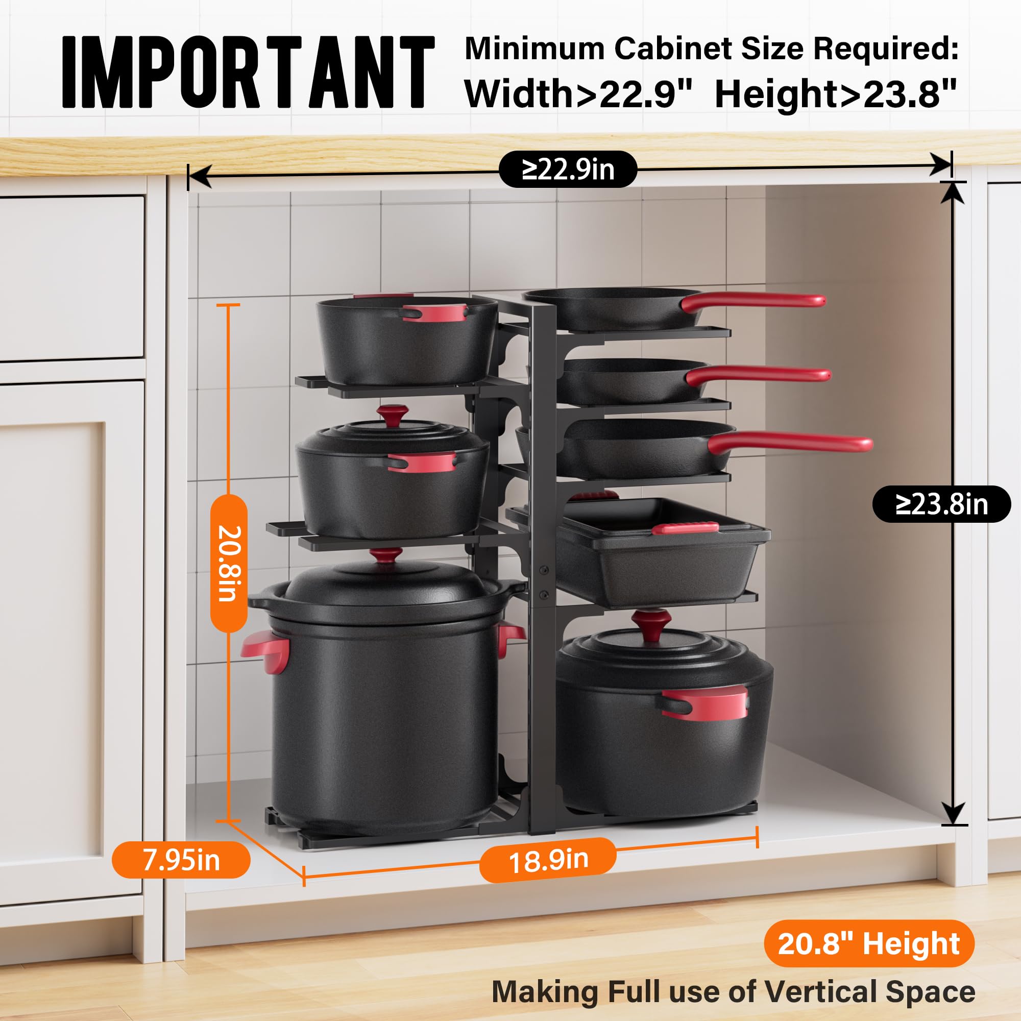 Snapklik.com : Pots And Pans Organizer Under Cabinet 20.8" Height ...