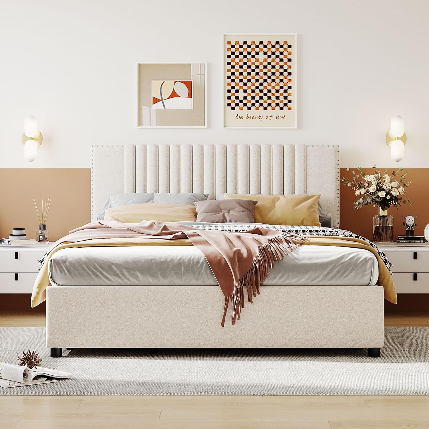 Amazon.com: Prohon Upholstered Platform Bed with Classic Headboard and ...