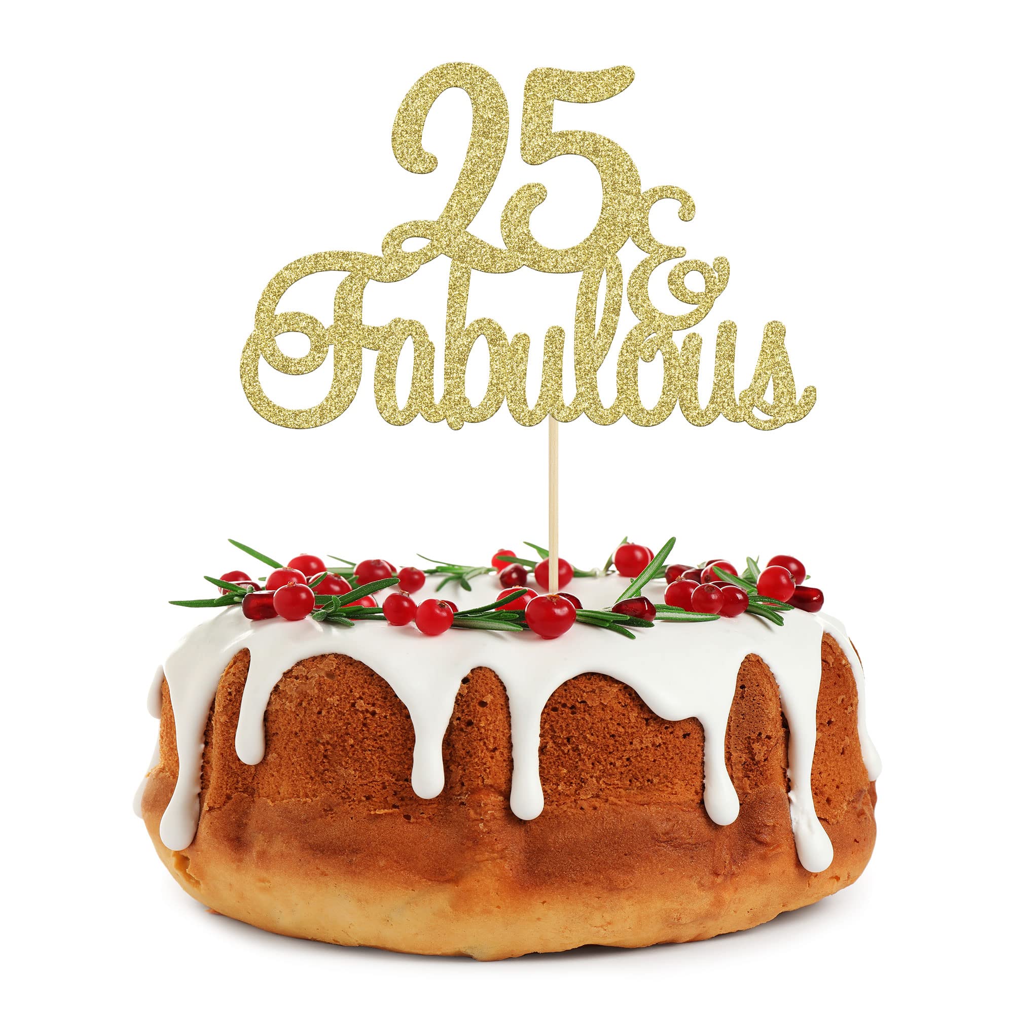 Buy Gyufise 3Pcs 25 & Fabulous Cake Topper Gold Glitter Fifteen and ...