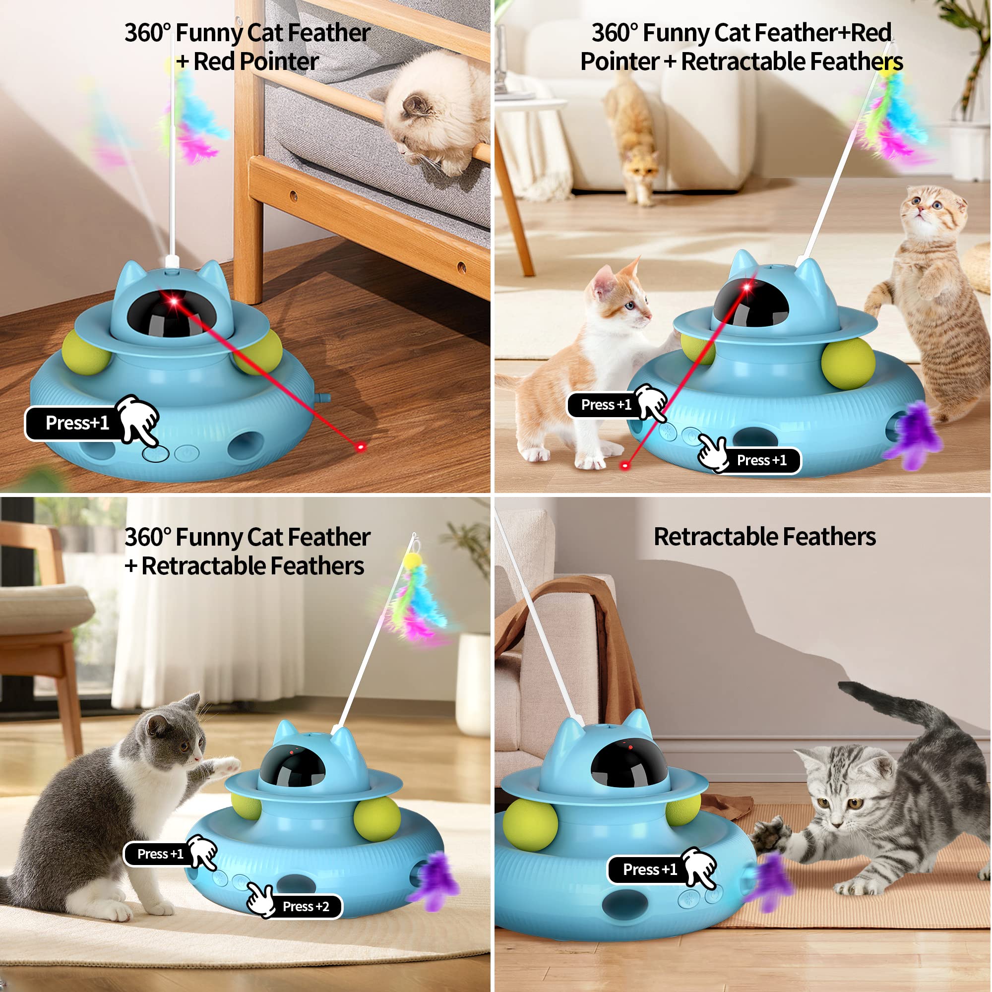 UPSKY Cat Toys 4-in-1 Interactive Electronic Cat Toy for Indoor Kitten ...