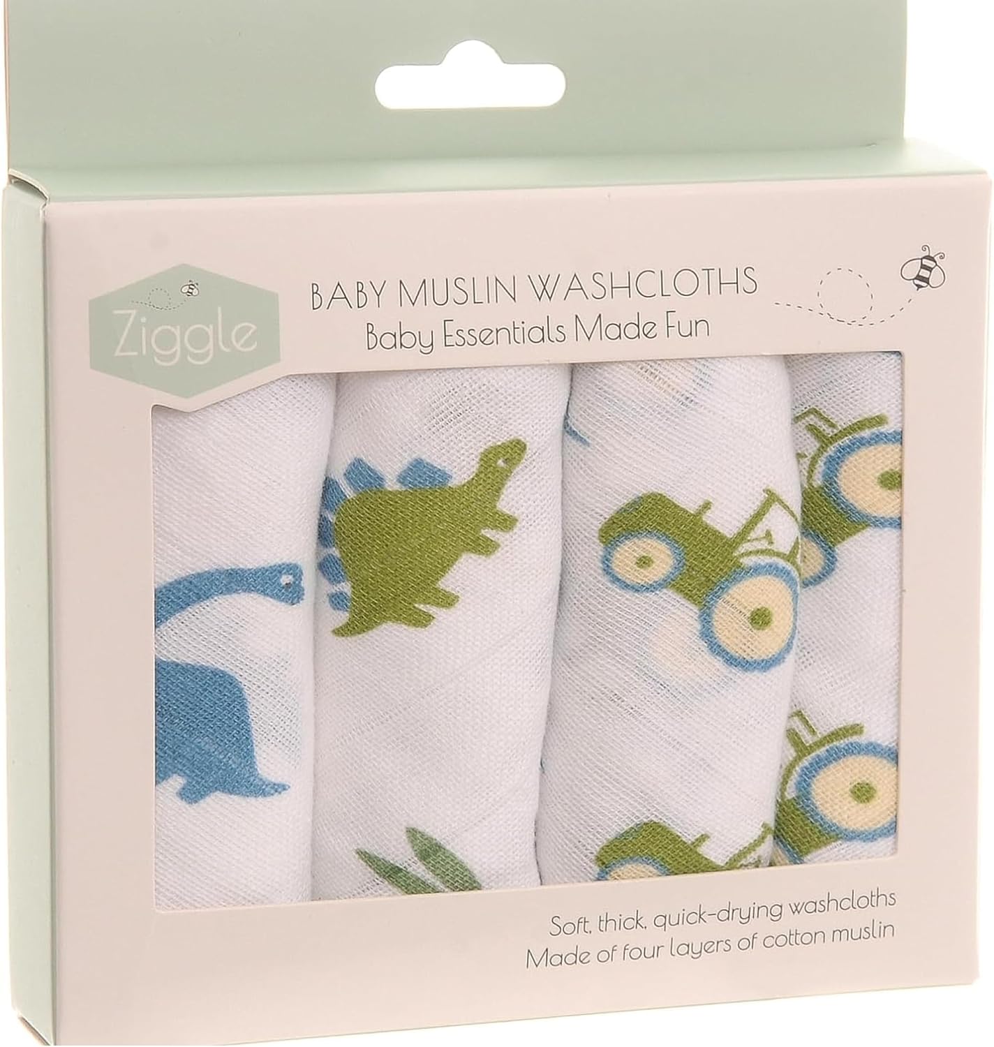 Ziggle Baby Wash Cloths 25x25 cm, 4 Muslin Cotton Reusable Face & Body ...