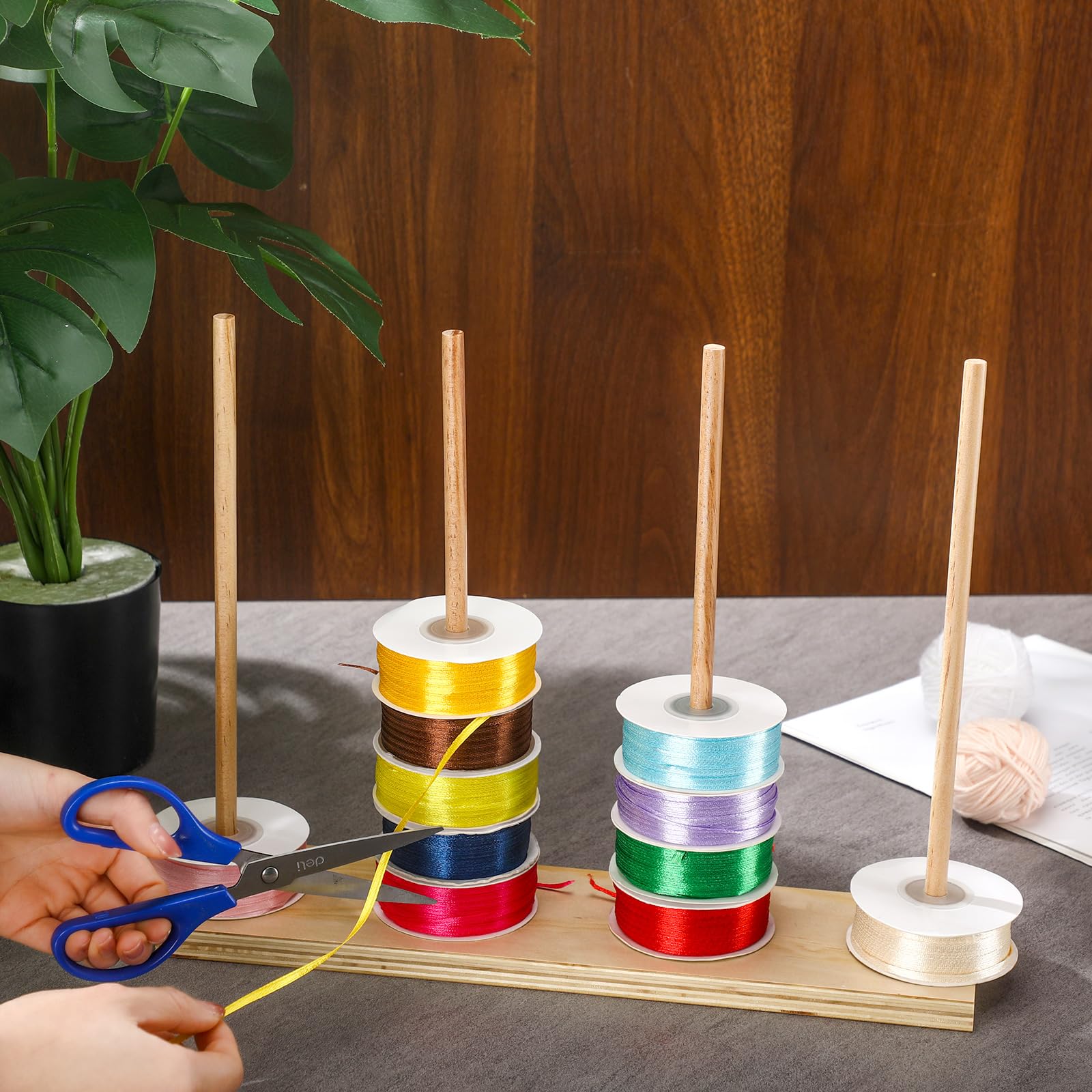 Snapklik.com : Wooden Ribbon Rack Storage Ribbon Organizer Spool Holder ...
