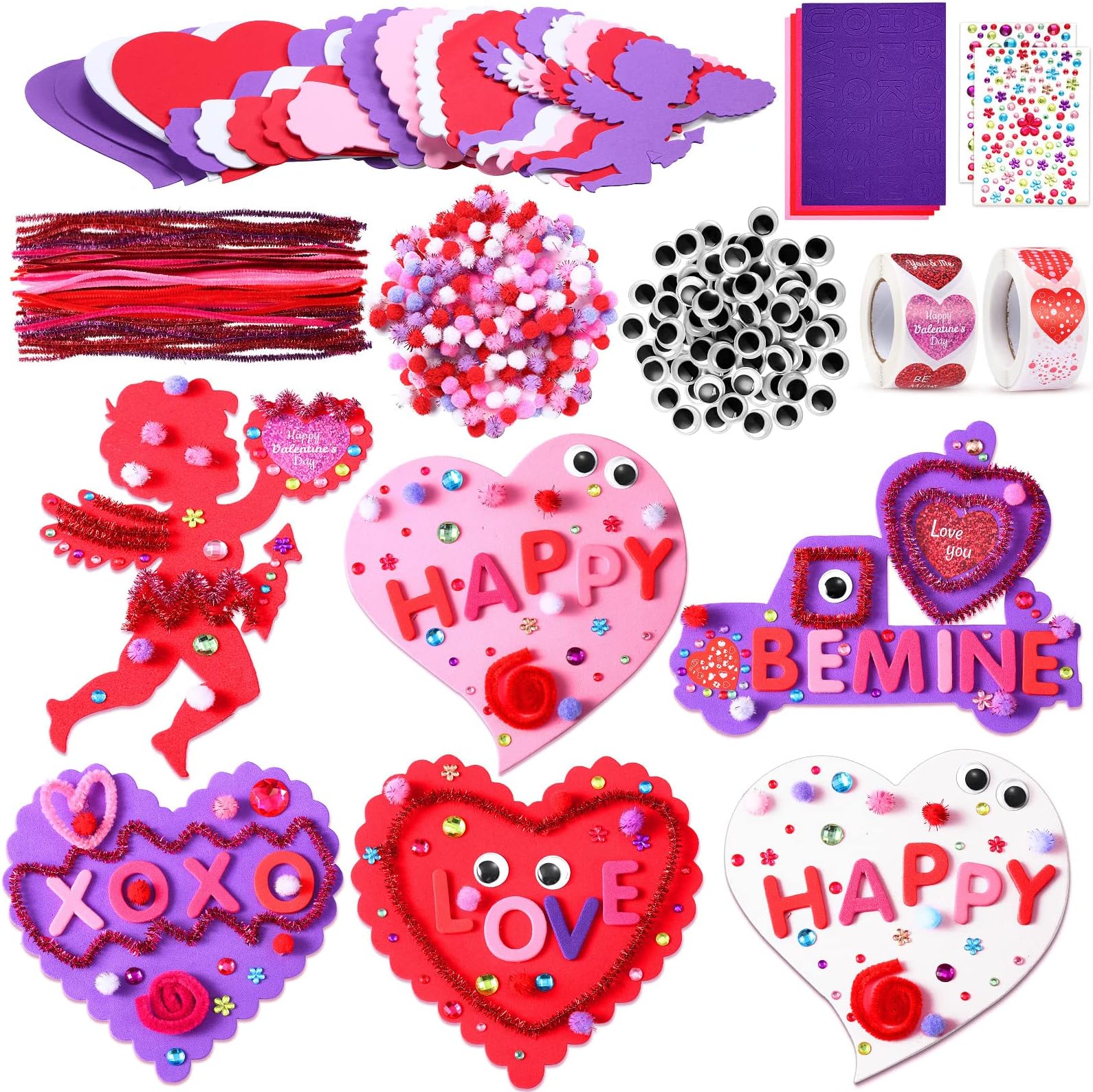 Amazon.com: Valentines Day Crafts Gifts with 100 Heart Doilies, 24 Foam ...