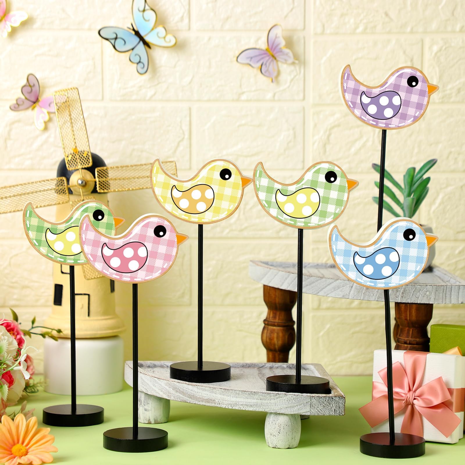 Amazon.com: Wenqik 6 Pcs Spring Birds Table Wooden Signs Tiered Tray ...