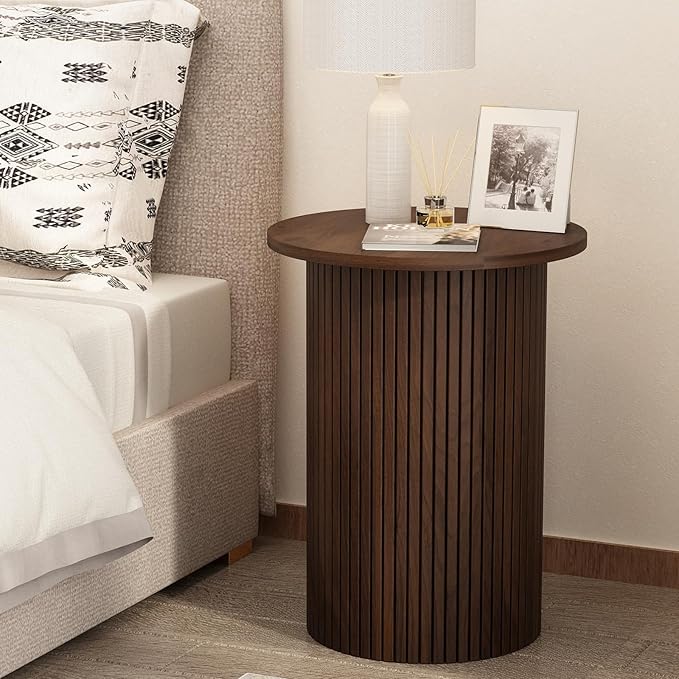 Amazon.com: Wnutrees Round Fluted End Table, Small Accent Pedestal Side ...