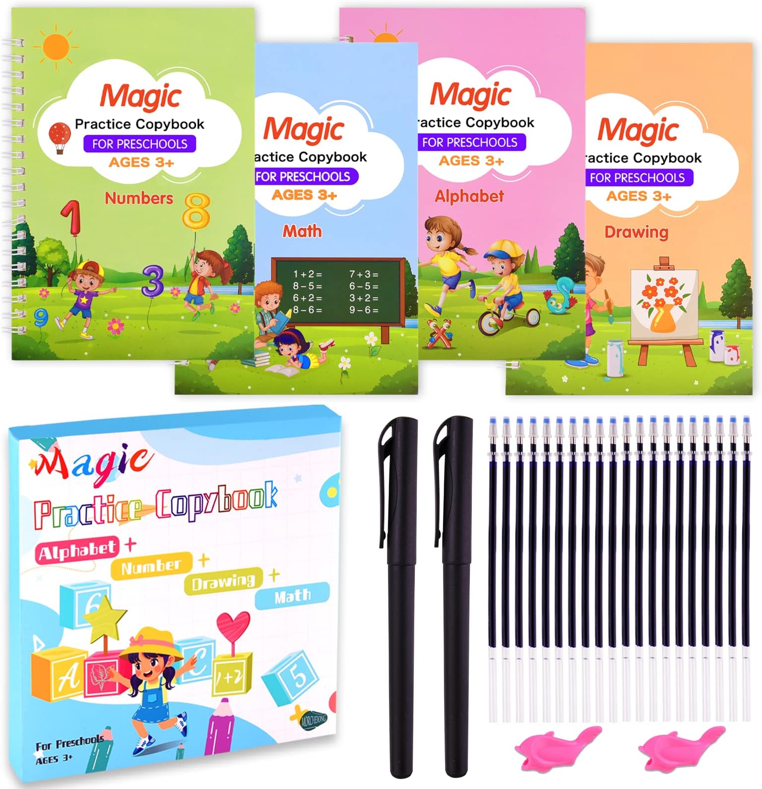 Morcheiong Reusable Magic Practice Copybook Set for Kids, 4Pcs ...