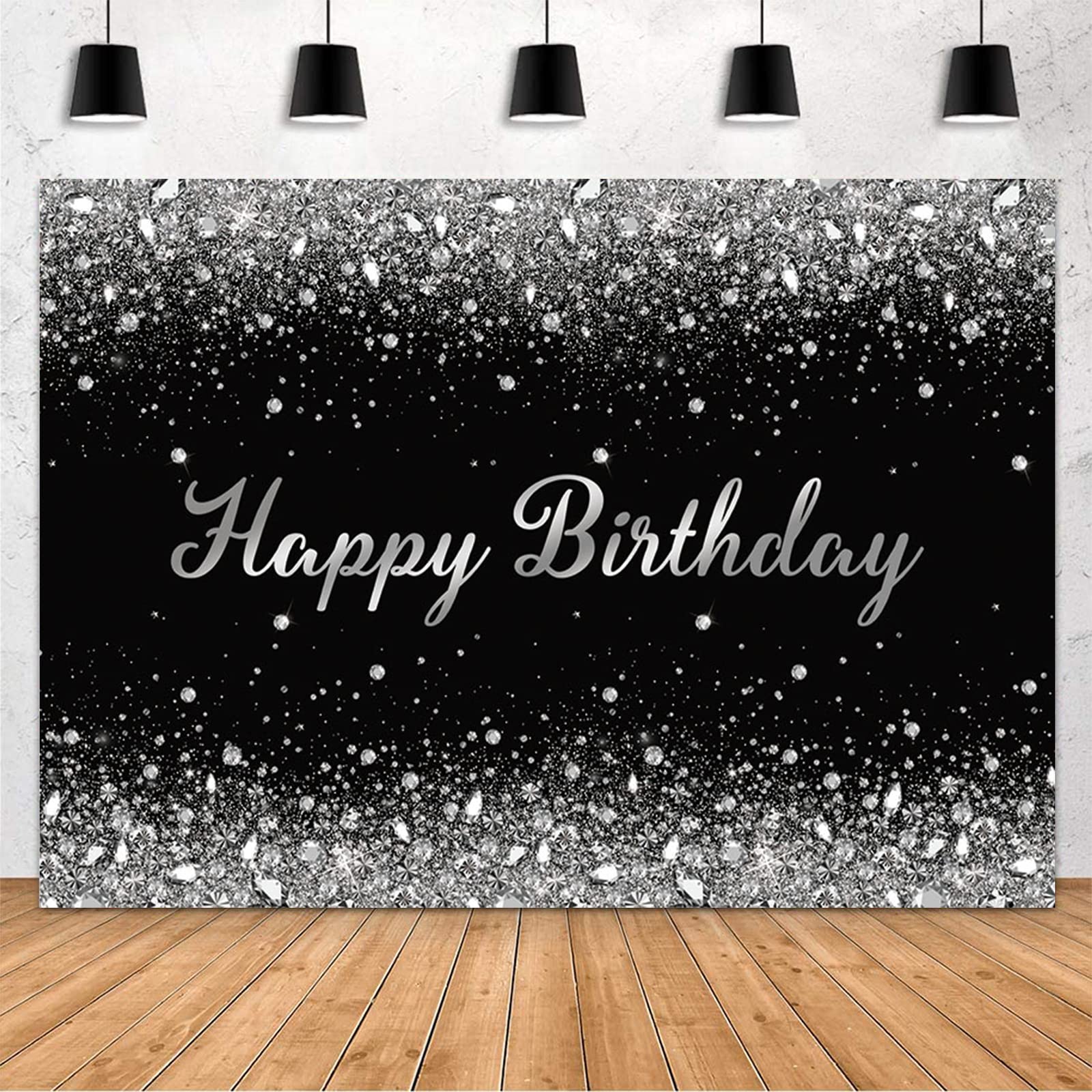 Amazon.com : MEHOFOND 7x5ft Black and Silver Happy Birthday Backdrop ...
