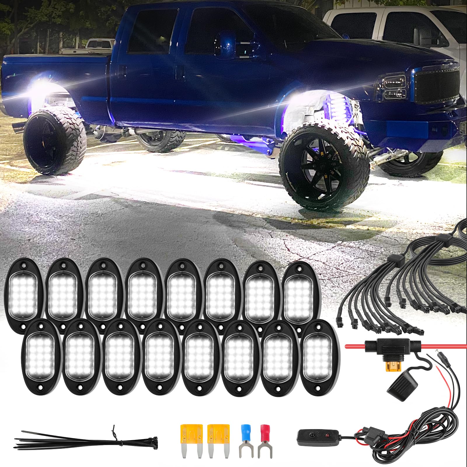 Snapklik.com : 16Pods Pure White LED Rock Lights Kit