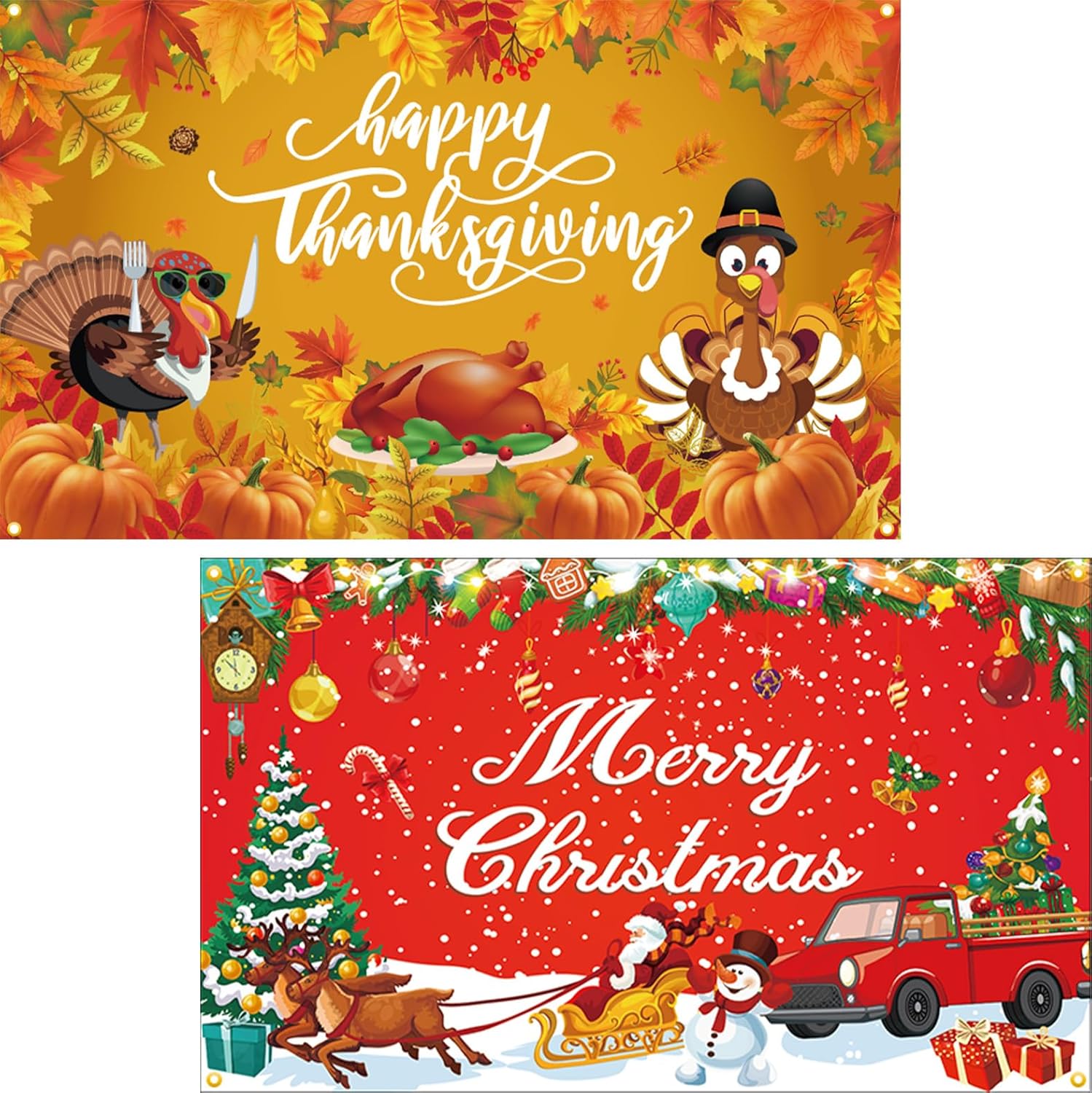 Amazon.com: A Set of 2 Seasonal Festive Banners, Happy Thanksgiving ...