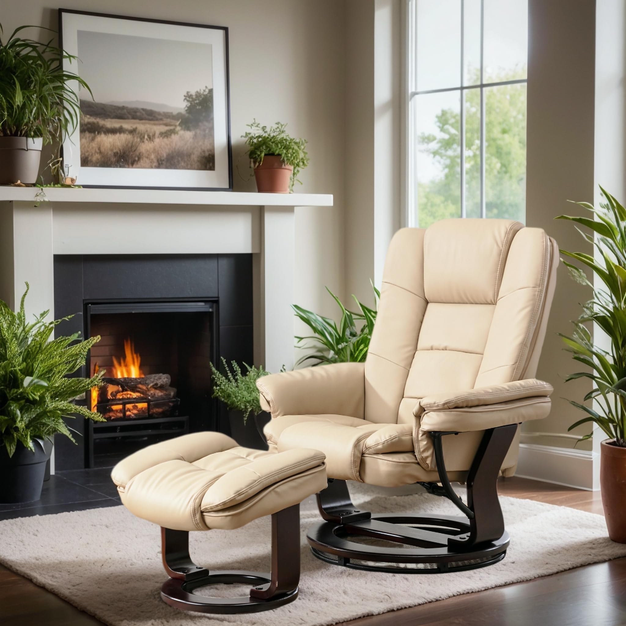 Amazon.com: SNUGWAY Swivel Recliner Chair with Ottoman Footrest Leather ...