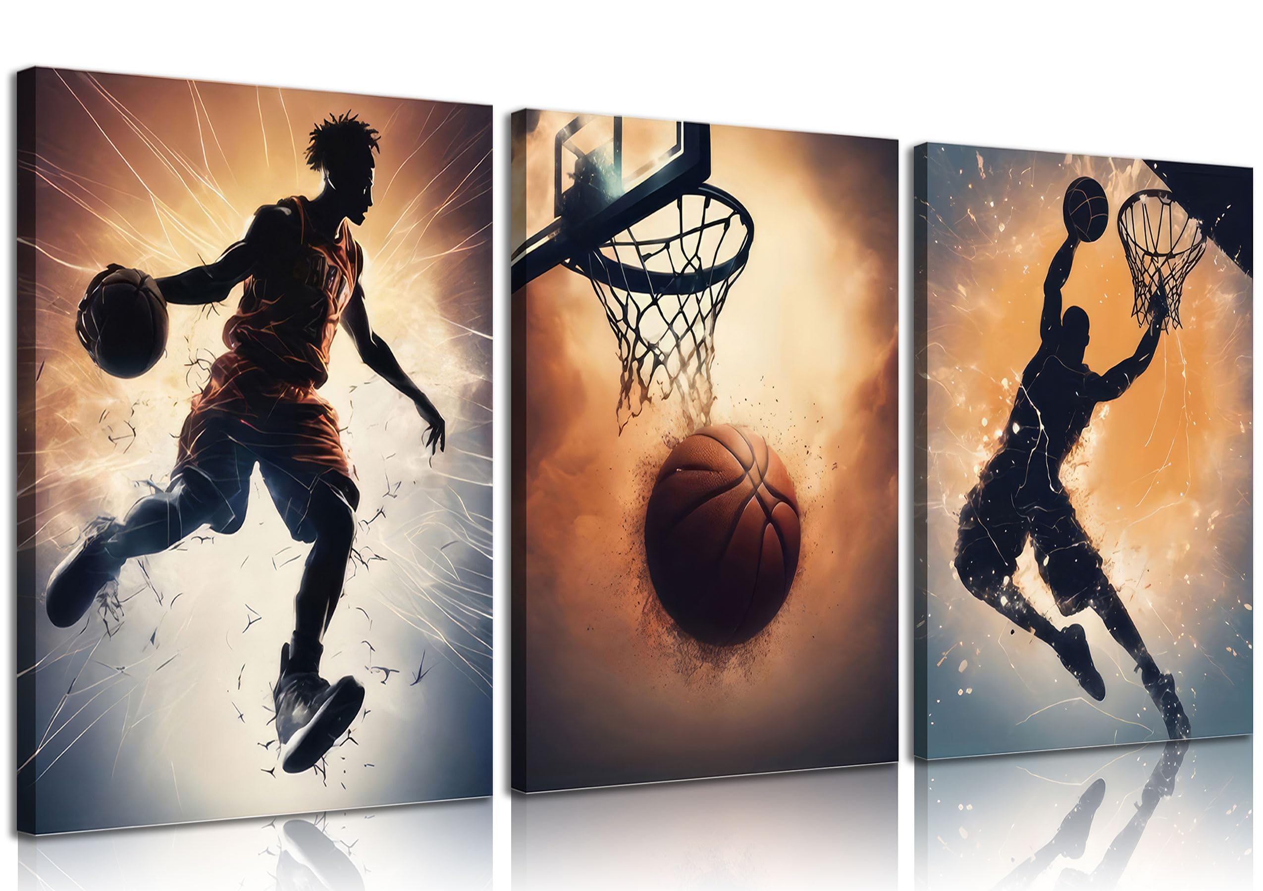 Amazon.com: 3pcs Basketball Canvas Wall Art Youth Basketball Room Wall ...