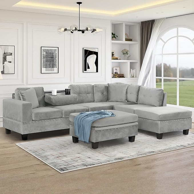 Amazon.com: Ball & Cast L-Shape Sectional Couch with Storage Ottoman ...