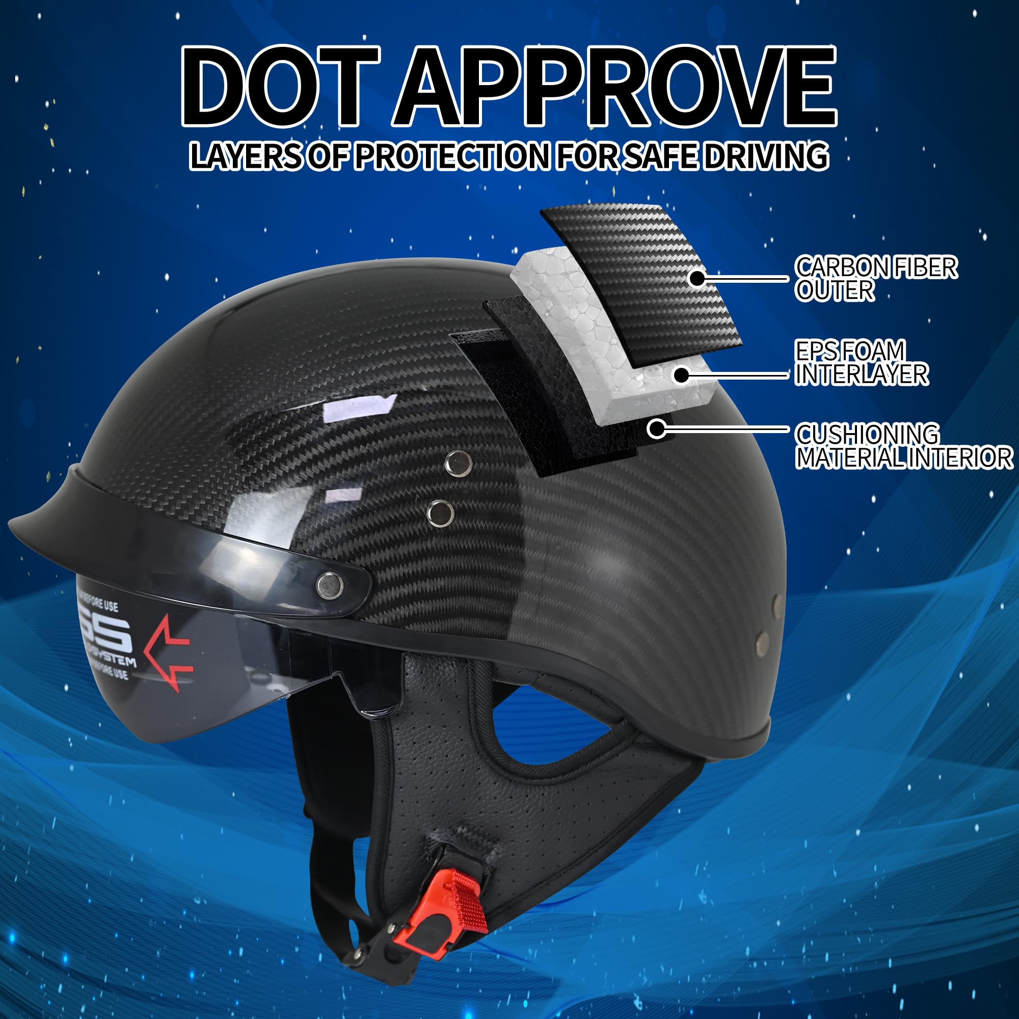 Snapklik.com : Half Helmet Motorcycle Men Women Carbon Fiber DOT ...