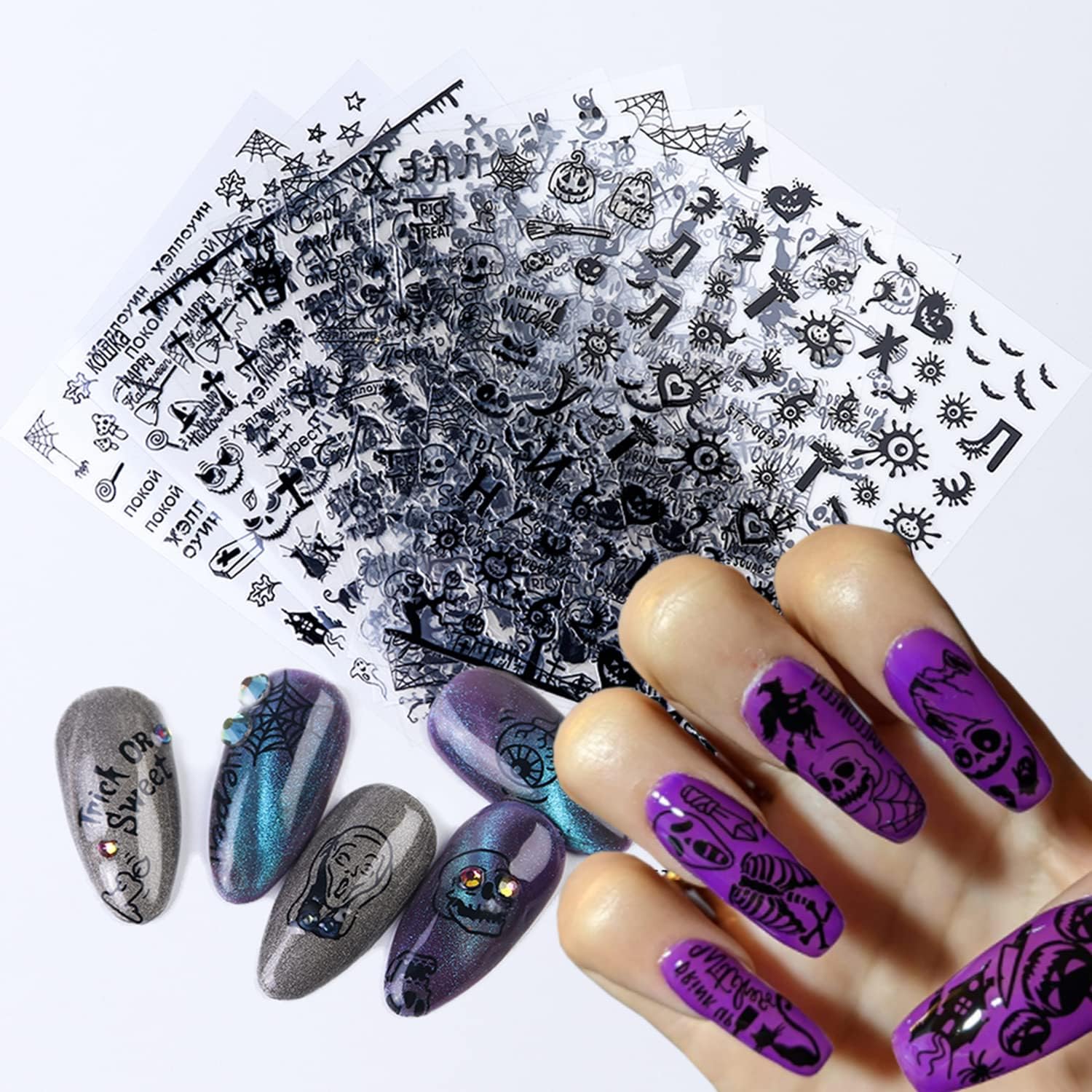 Amazon.com: 6 Sheets Snake Nail Art Stickers,Black Skull Goth Nail ...