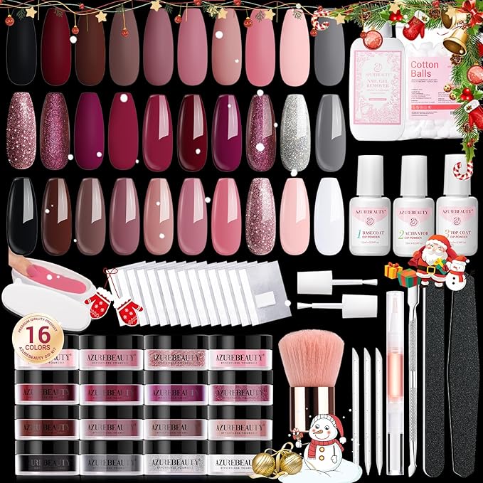 Amazon.com: AZUREBEAUTY 130 Pcs Dip Powder Nail Kit 16 Colors Clear ...