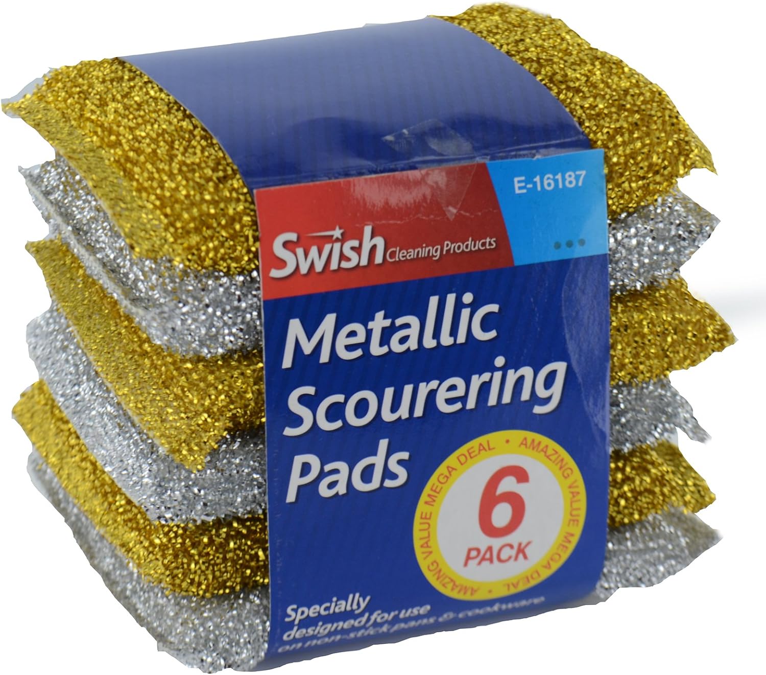 6x Metallic Scouring Pads Washing Up Non Stick Scratch Kitchen Sponge ...