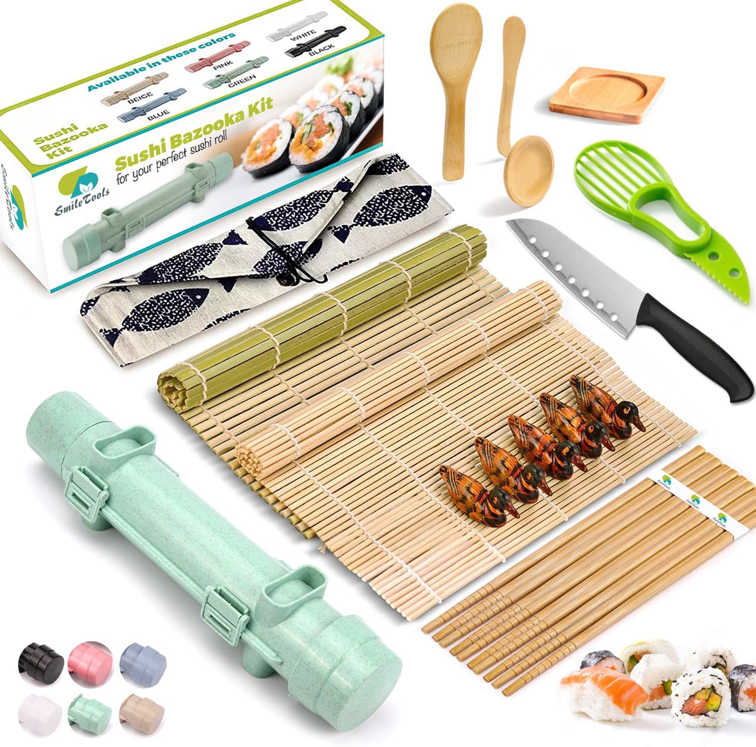Amazon.com | Sushi Making Kit, 22 in 1 Sushi Roller Maker Bazooker Kit ...