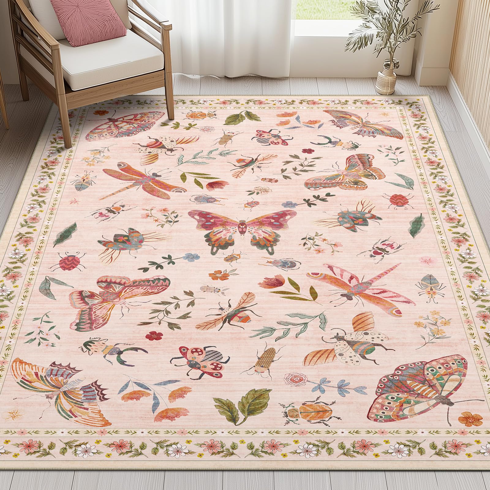 Amazon.com: CAPALOCA 5x7 Floral Area Rugs for Living Room, Insect Rugs ...