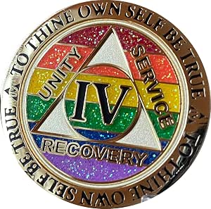 Amazon.com: 4 Year AA Medallion Reflex Rainbow Glitter And Gold Plated ...